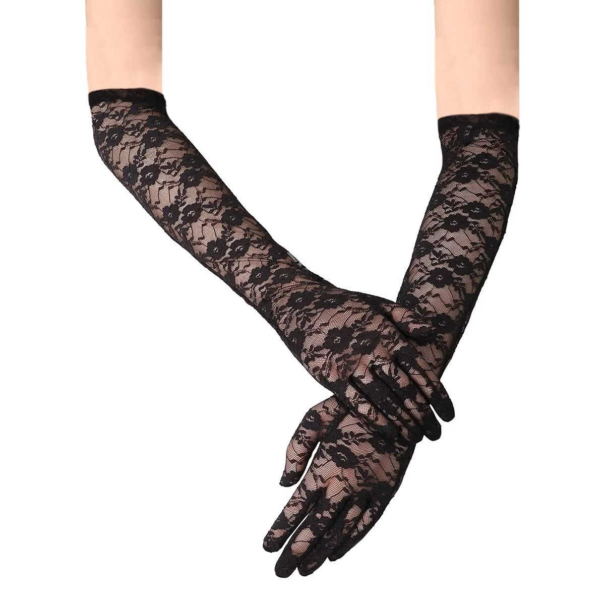 MANJIAMEI Women Long Black Lace Gloves Bridal Wedding Gloves Fancy ...