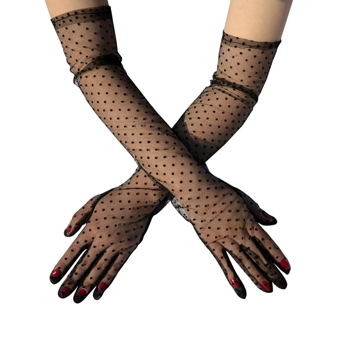 MANJIAMEI Women Long Tulle Gloves Black Mesh Sheer Bridal Gloves for Wedding Party Opera Evening ...