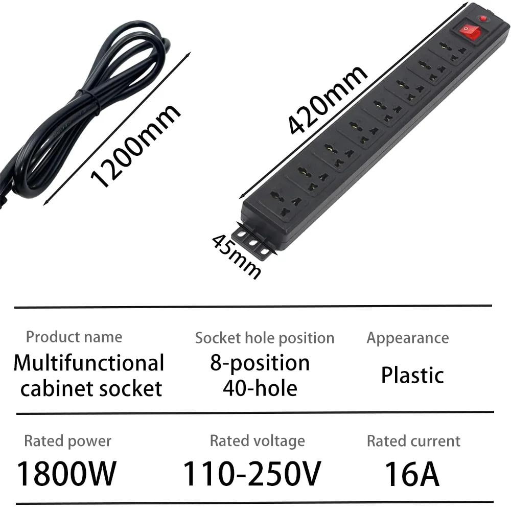 MANLEIKE Power Strip 8 AC Outlets High-Power Long Socket PDU Cabinet ...