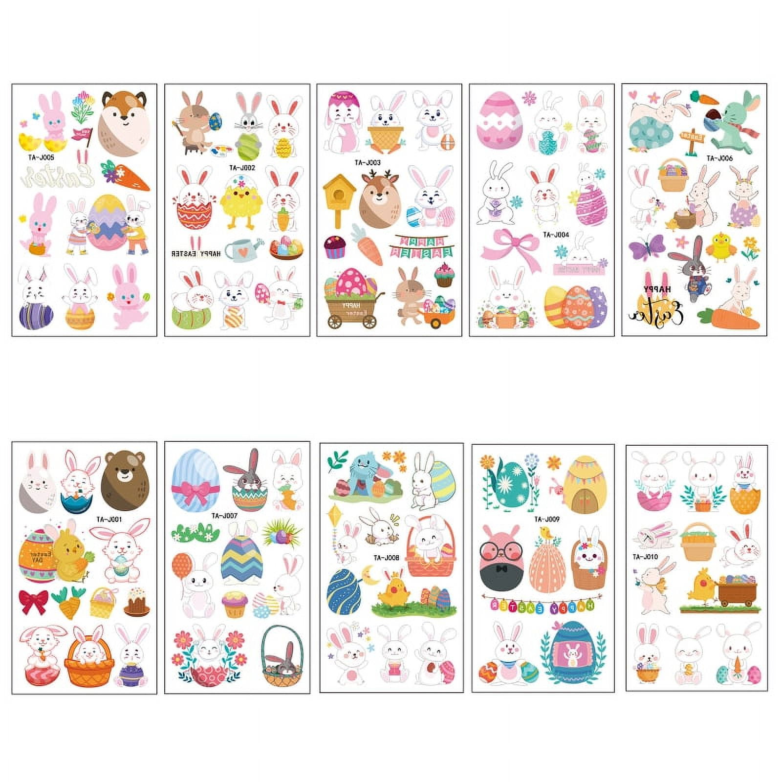 MANNYA 10 Sheets Easter Tattoo Stickers Easter Bunny Chicks Eggs ...