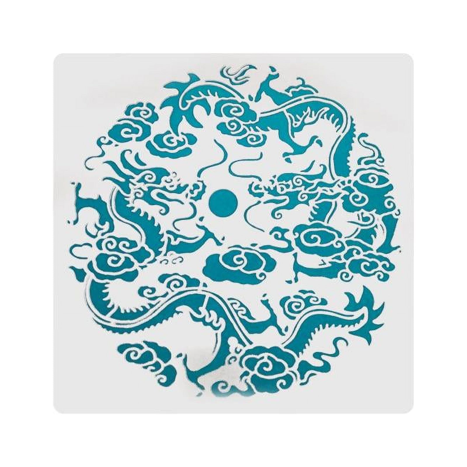 MANNYA Wood Burning Stencil Double Dragons Playing Bead Stainless Steel ...