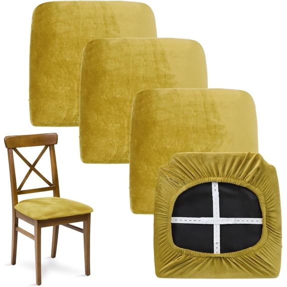MANSPHIL Gold Velvet Chair Seat Covers Set of 4 - Durable & High ...