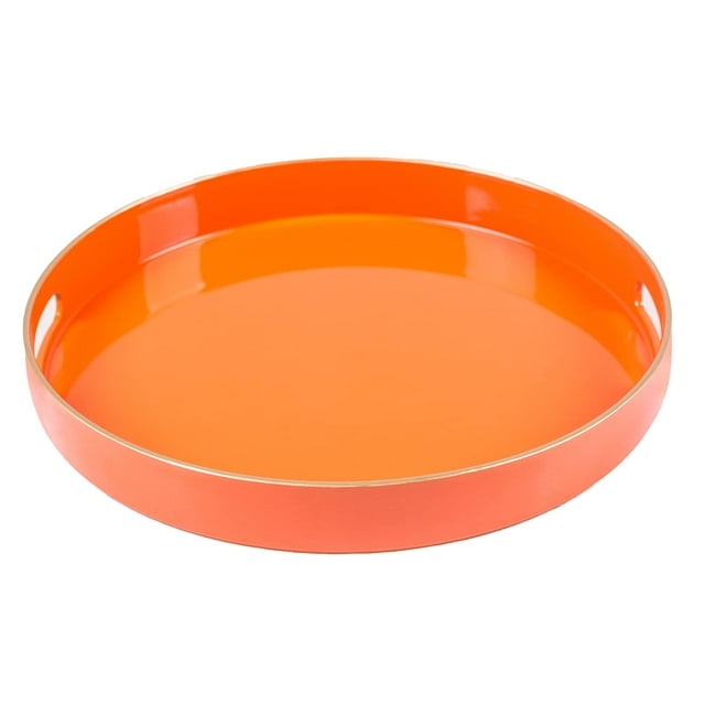 MAONAME 13" Orange Round Tray, Orange Serving Tray with Handles, Modern ...