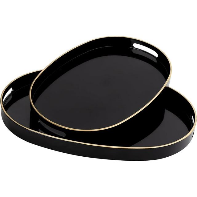 MAONAME Black Serving Trays with Handles, Oval Decorative Trays for ...