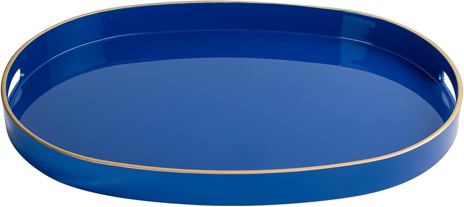 MAONAME Blue Decorative Tray, Oval Serving Tray with Handles, Plastic ...