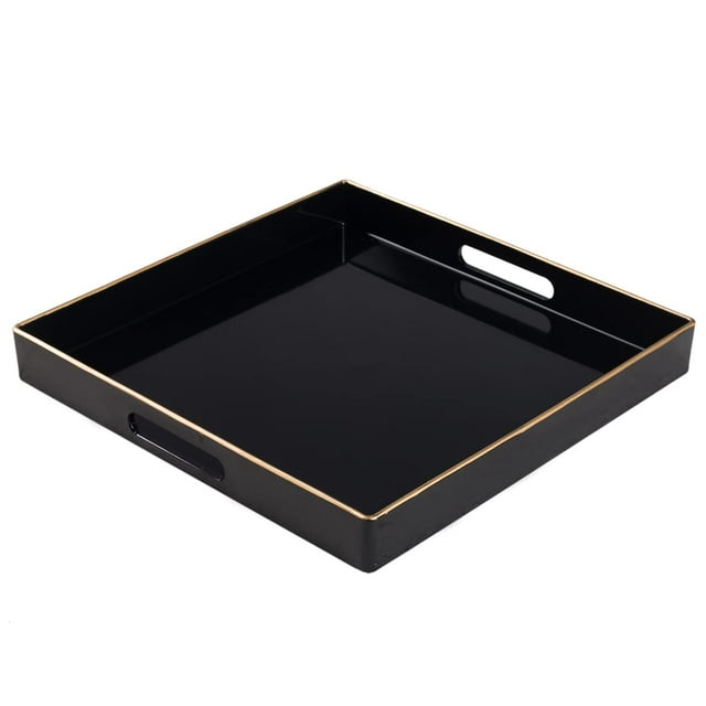 MAONAME Decorative Tray, Black Serving Tray with Handles, Coffee Table ...
