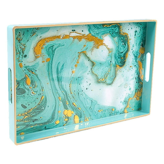 MAONAME Turquoise Serving Tray with Handles, Plastic Decorative Tray ...