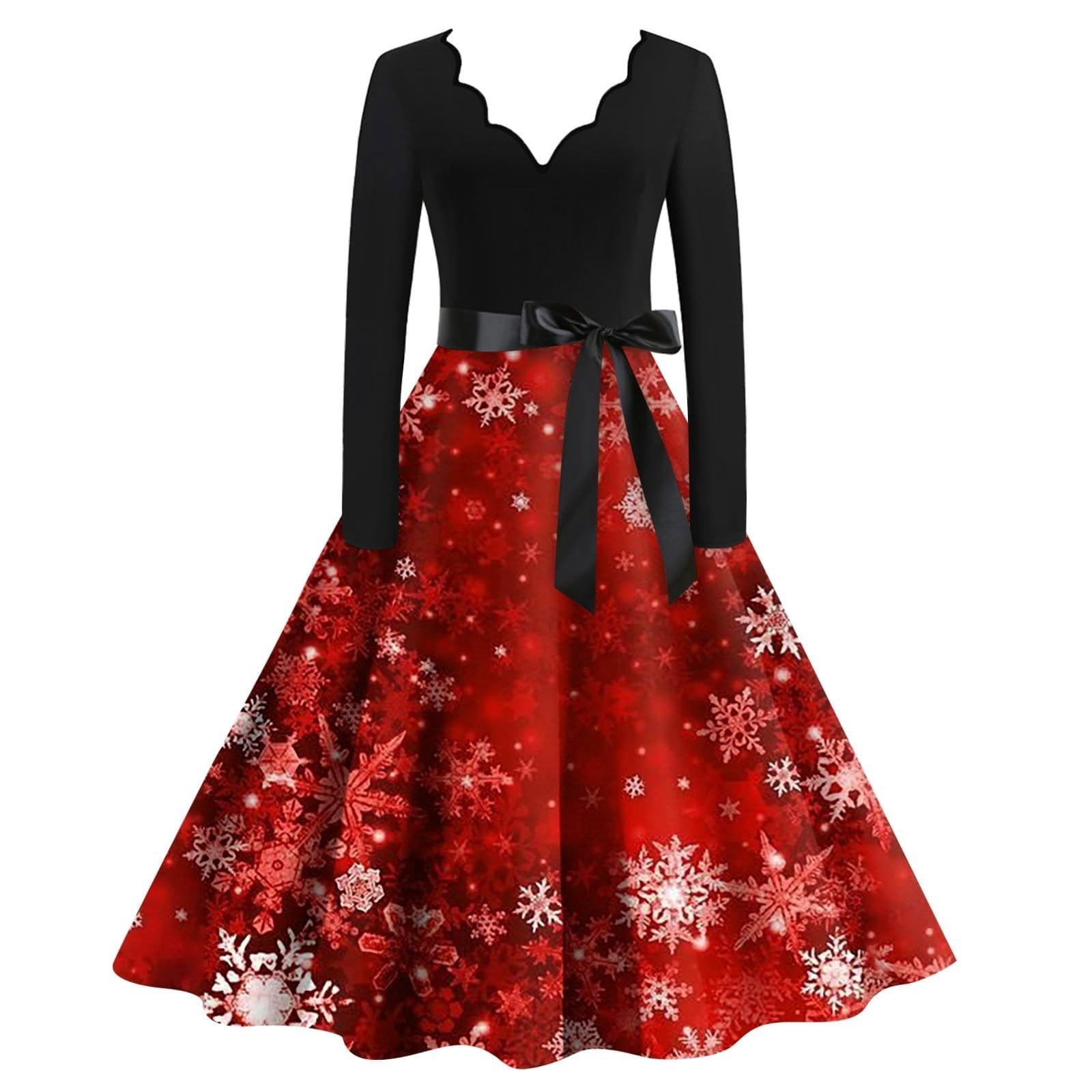 MAOQHI Womens Christmas Dress Swing Dress with Xmas Snowflake Print ...