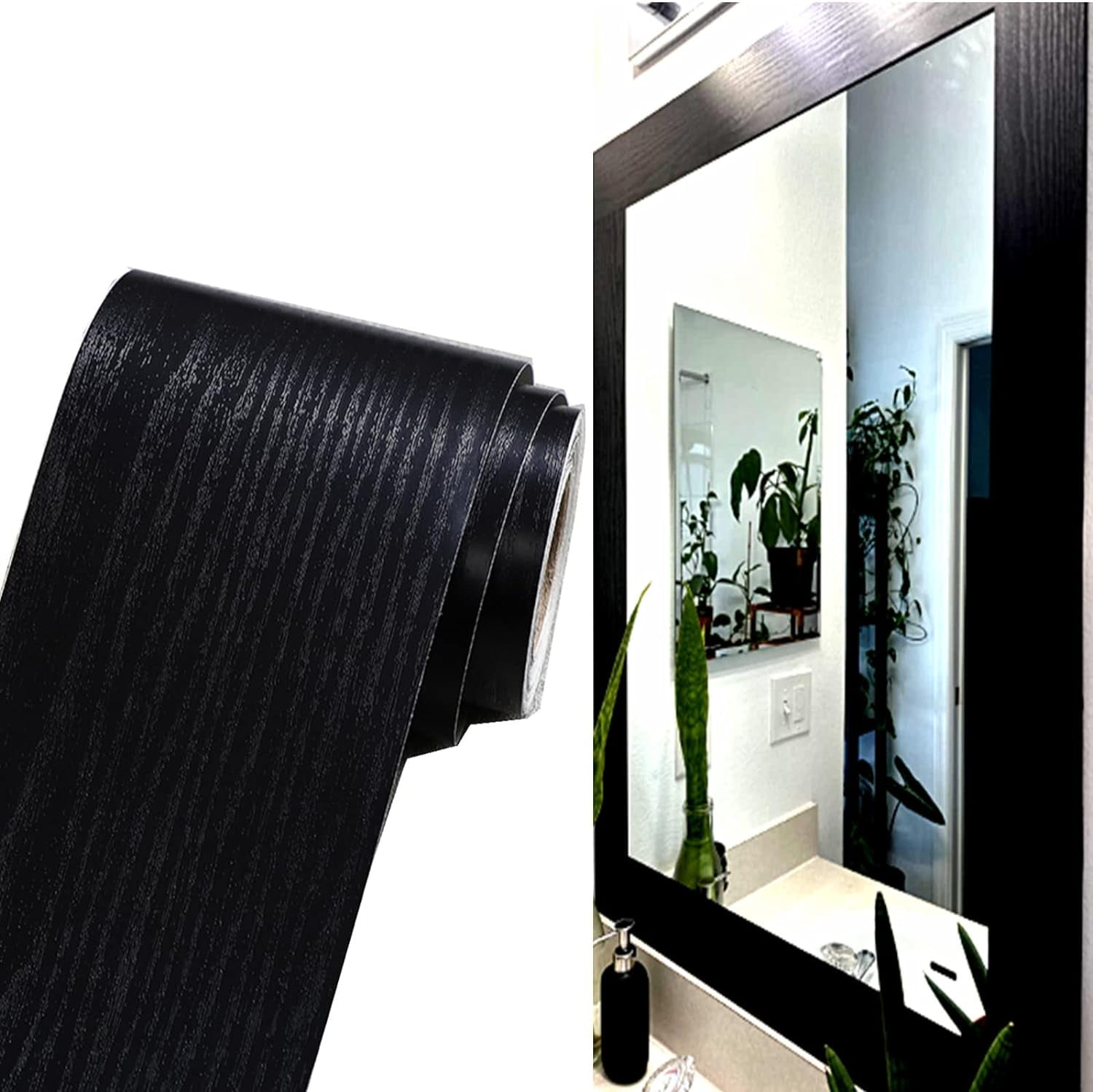 MAOQIAN 11 Yard Black Mirror Border Peel and Stick Black Wood Grain ...