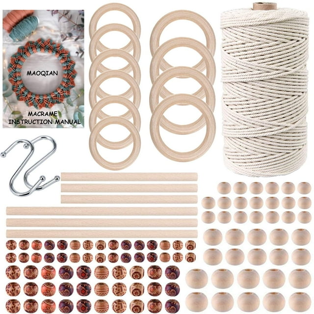 MAOQIAN Macrame Starter Kit: 120pcs, 3mm 109yd Cotton Cord, Beads ...