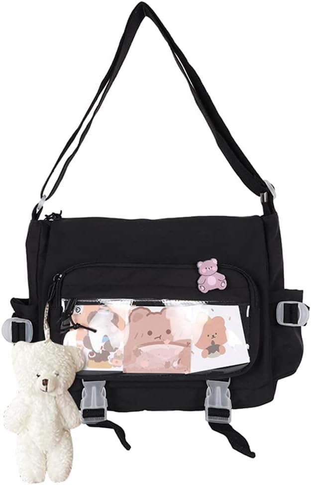 MAOYA Aesthetic Messenger Bag with Stuffed Pendant and Pins Kawaii ...