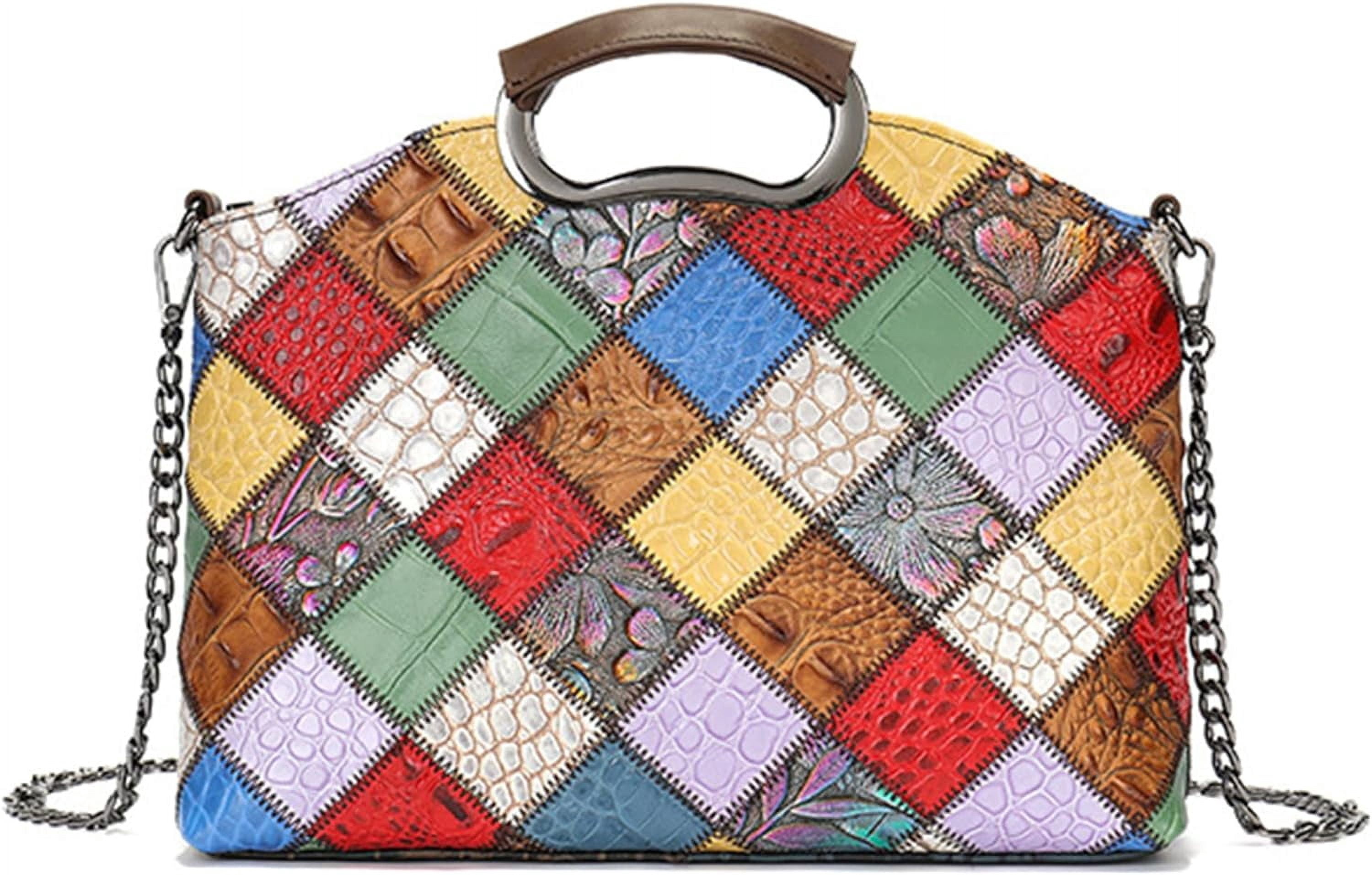 MAOYA Genuine Leather Tote Purse for Women Fashion Multicolor Splicing ...