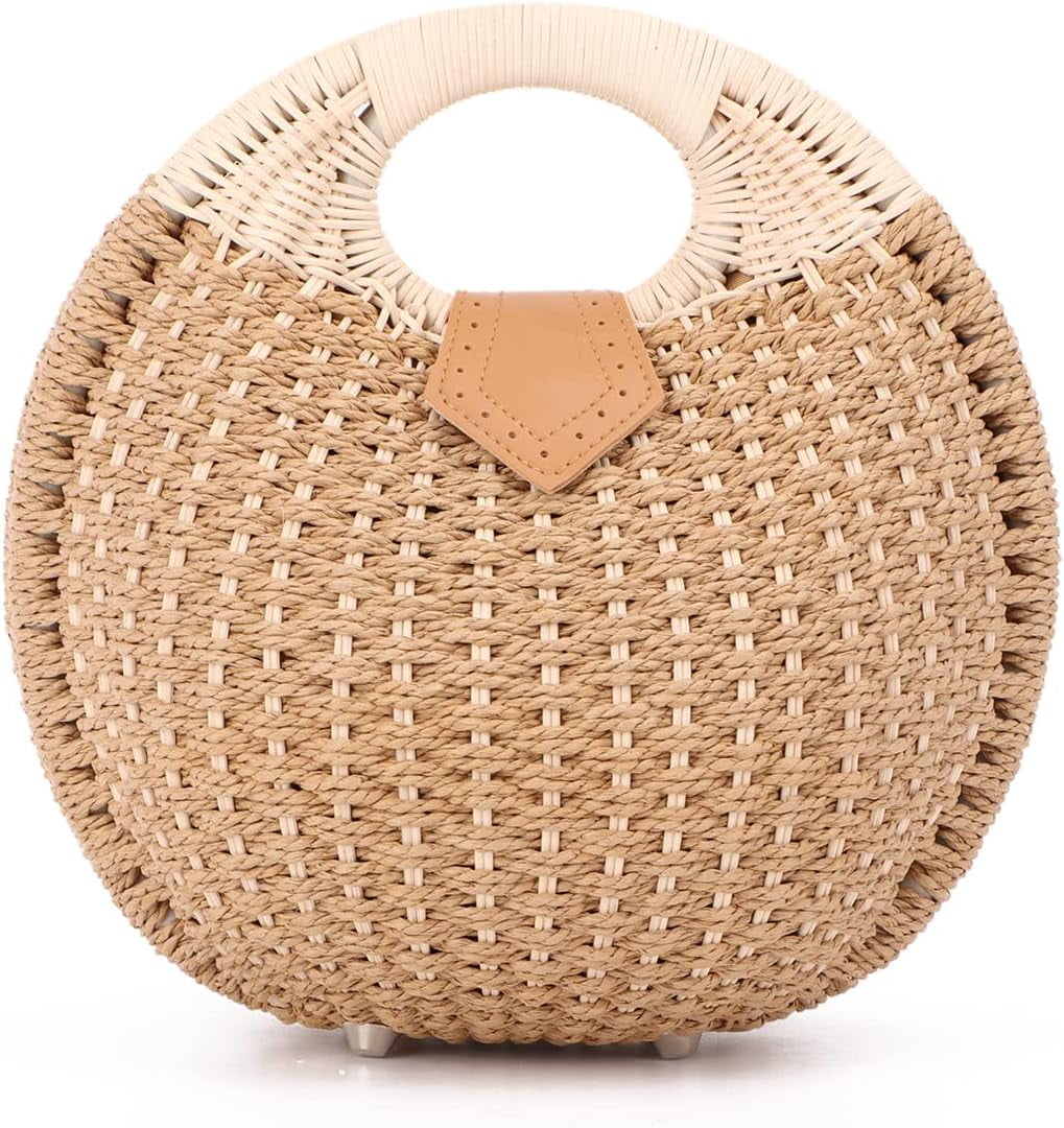 MAOYA Straw Purses for Women Summer Beach Rattan Tote Bag Round Handle ...