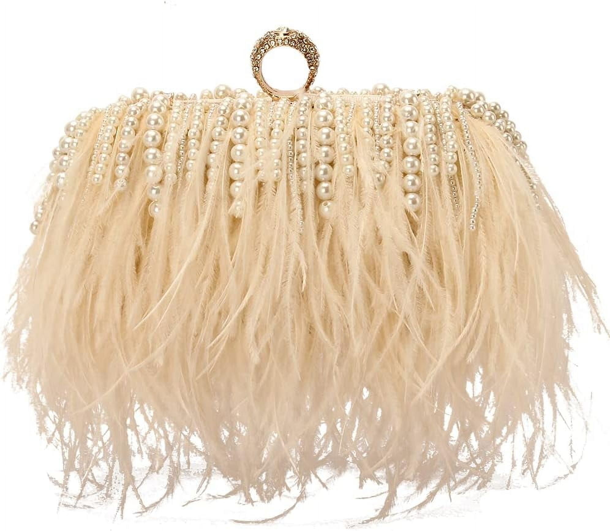 MAOYA Women Real Natural Ostrich Feather Evening Bags Purses Clutch ...