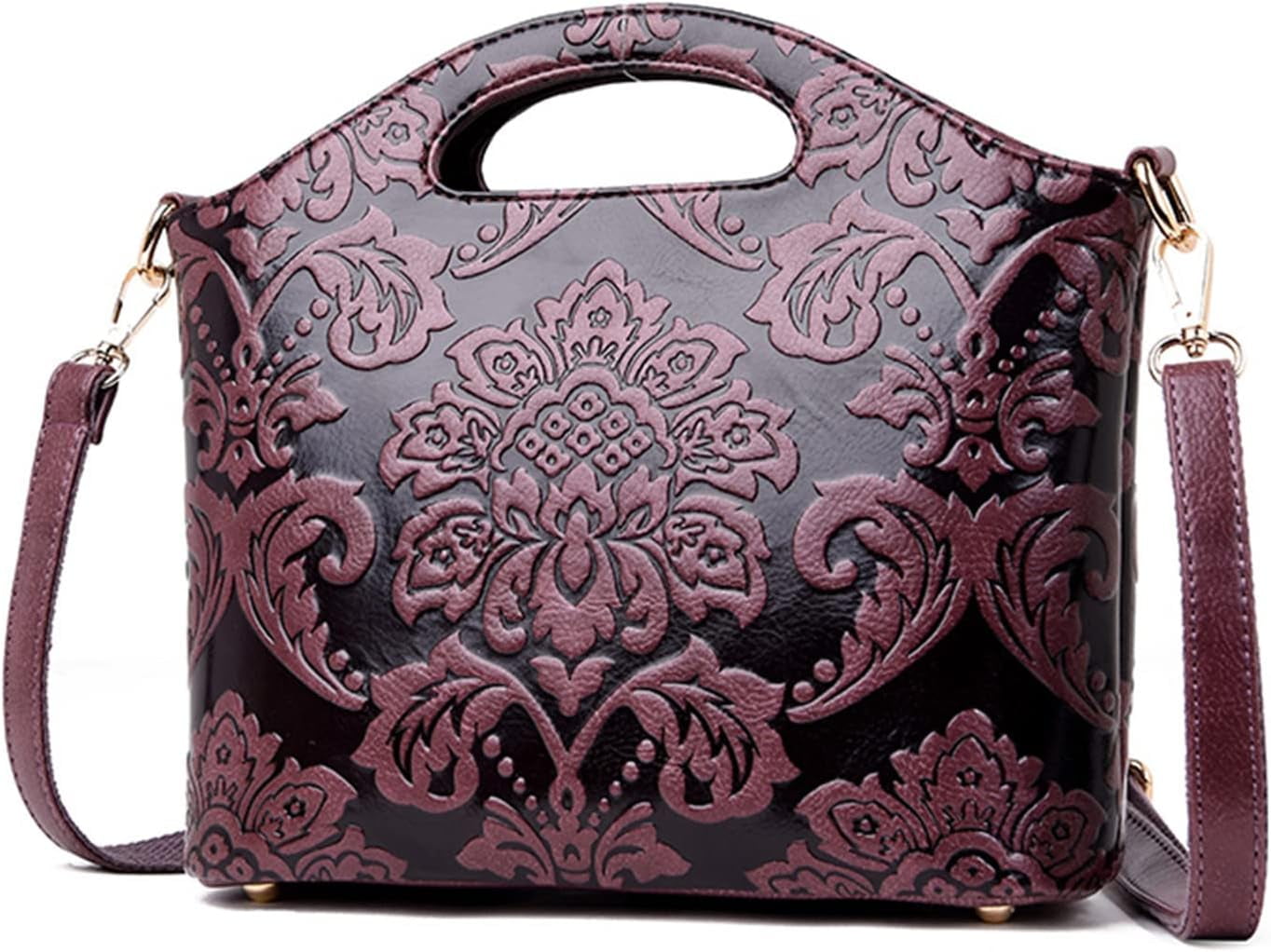 MAOYA Women's Vintage Leather Handbags Embossed Floral Purses Top ...