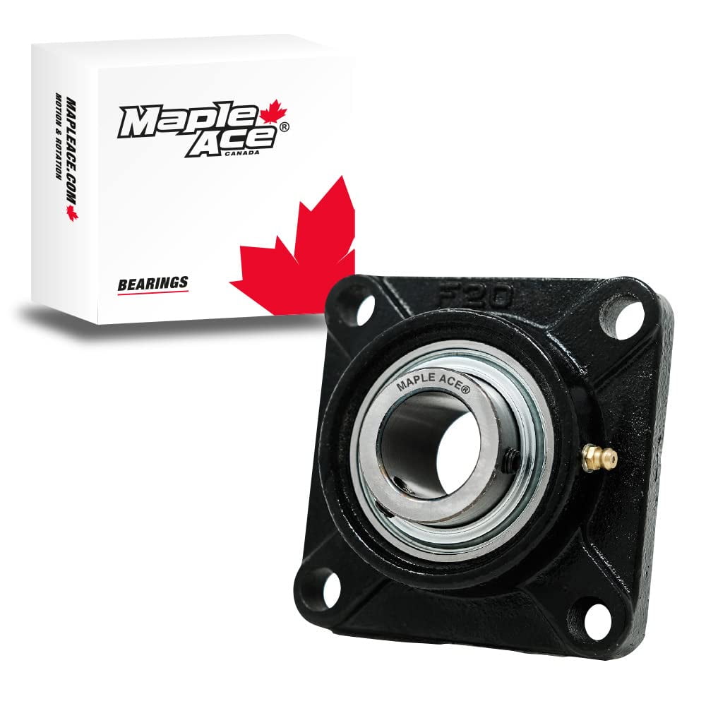 MAPLE ACE UCF206-20 Square Flange Bearing 1-1/4" Bore, 4-Bolt Self-Aligning, Solid Base, R3 ...