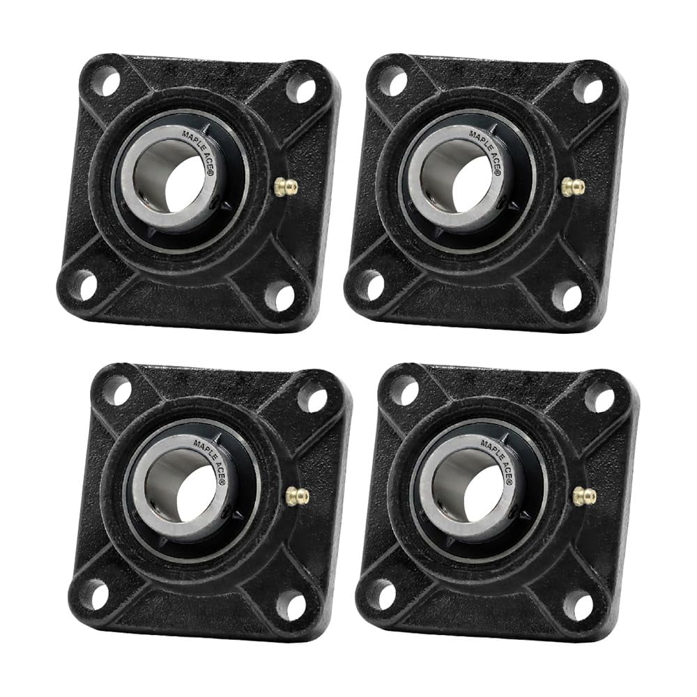 MAPLE ACE UCF207-20 Square Flange Bearing 1-1/4" Bore, 4-Bolt Self-Aligning, Solid Base, Heavy ...