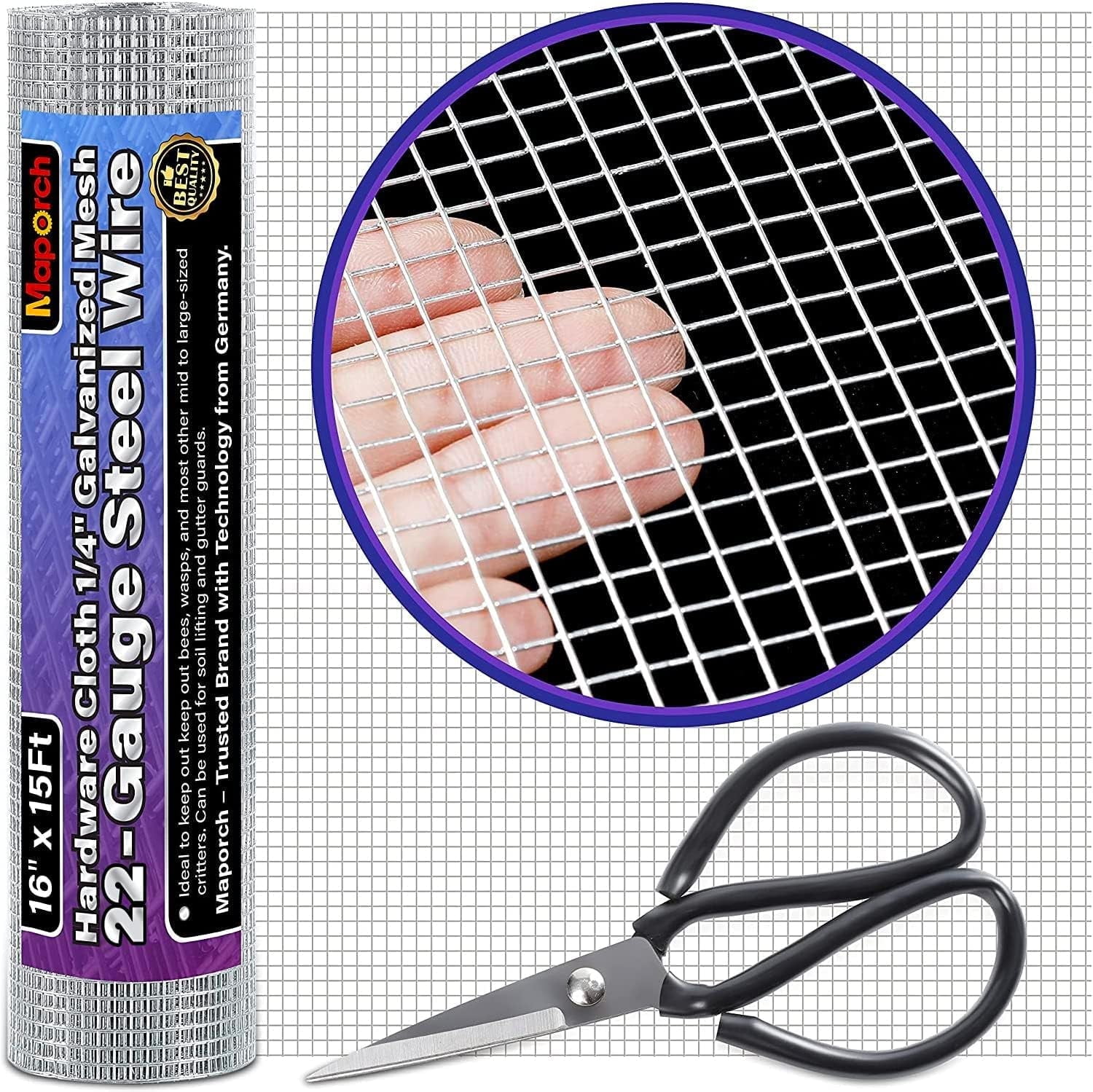 MAPORCH, Hardware Cloth & Scissors, 1/4 inch Galvanized Mesh, 18 Gauge ...