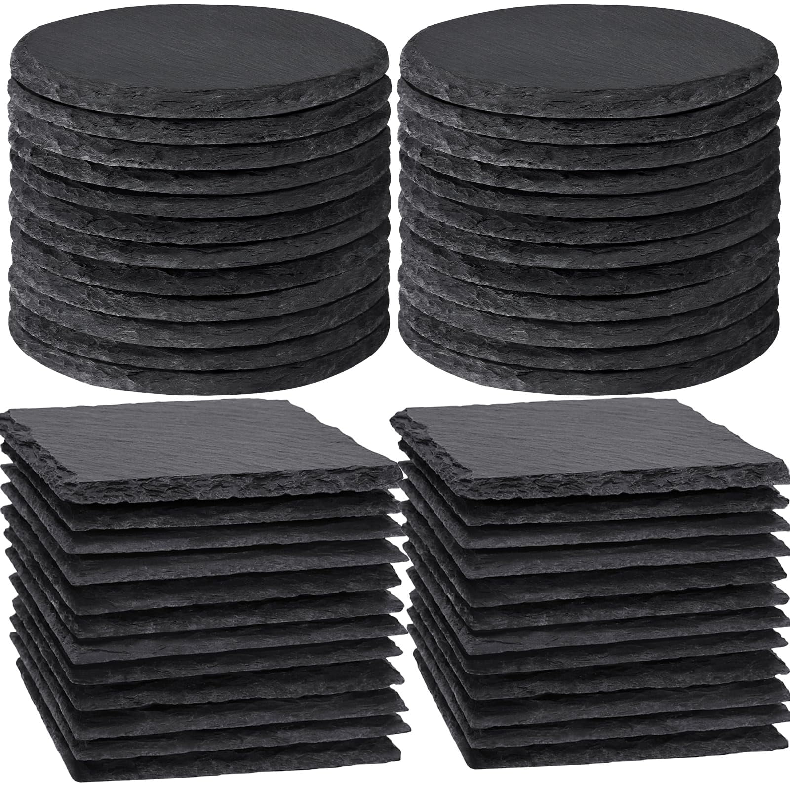 MAPRIAL 36 PCS Coasters - 4 Inch Black Square Slate & Round Stone ...
