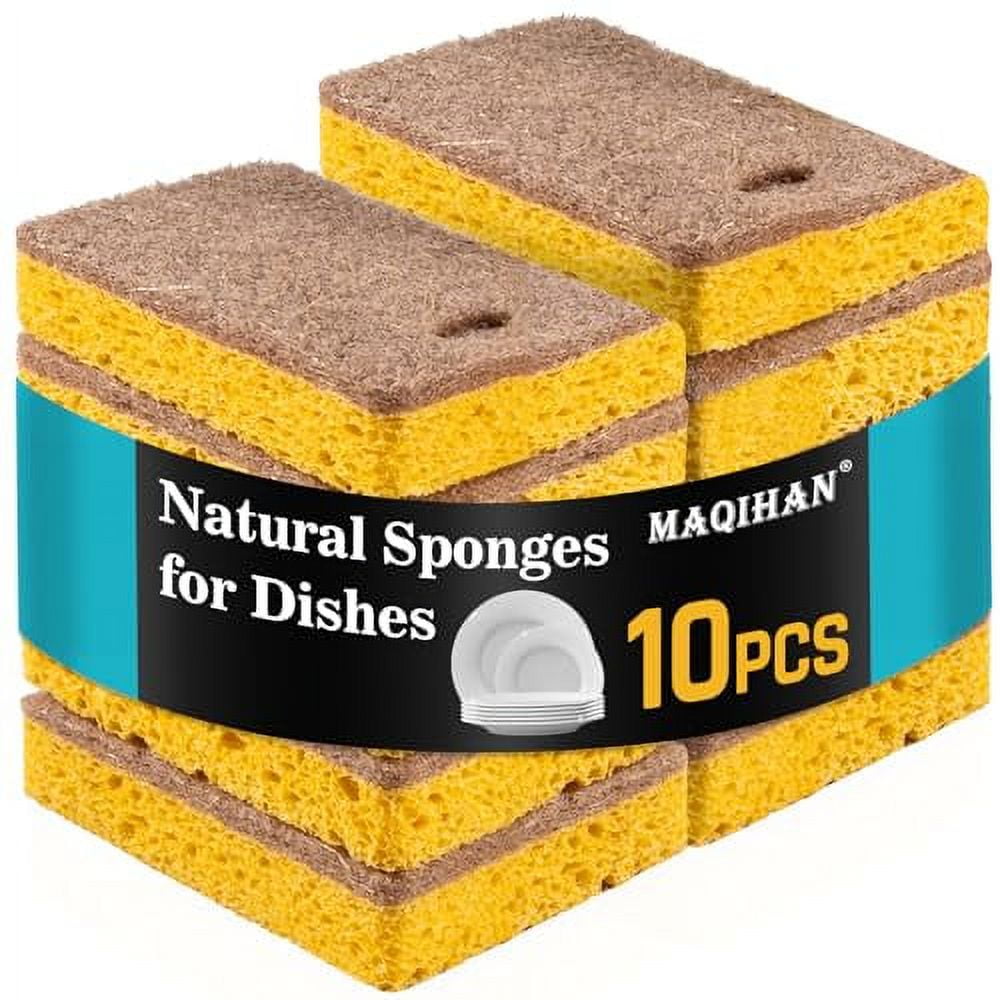MAQIHAN 10PCS Natural Sponges for Dishes - Biodegradable Sponges ...
