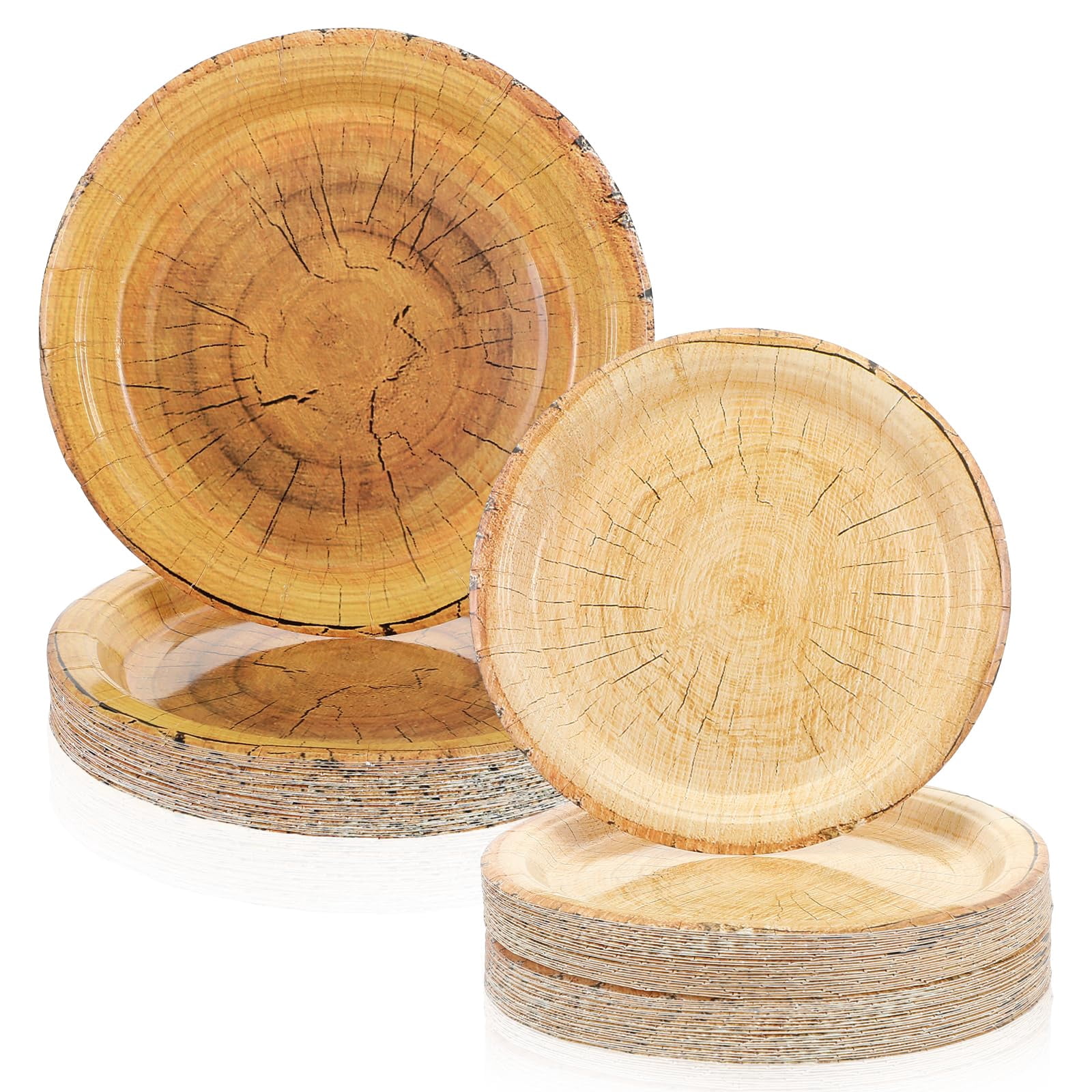 MAQUITA 100 Pcs Wood SSF20 Grain Paper Plates 9" Rustic Wood Slice ...