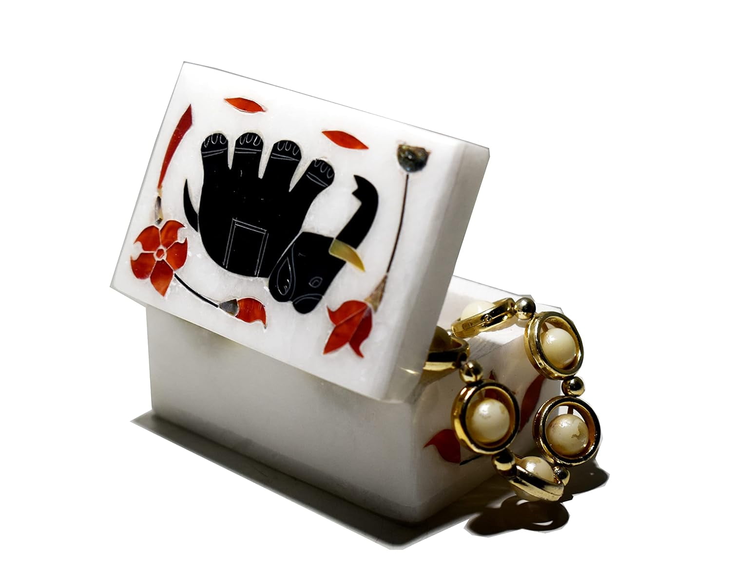 MARBOGLASS India Marble Inlay Work Handmade Rectangular Jewelry Box for ...