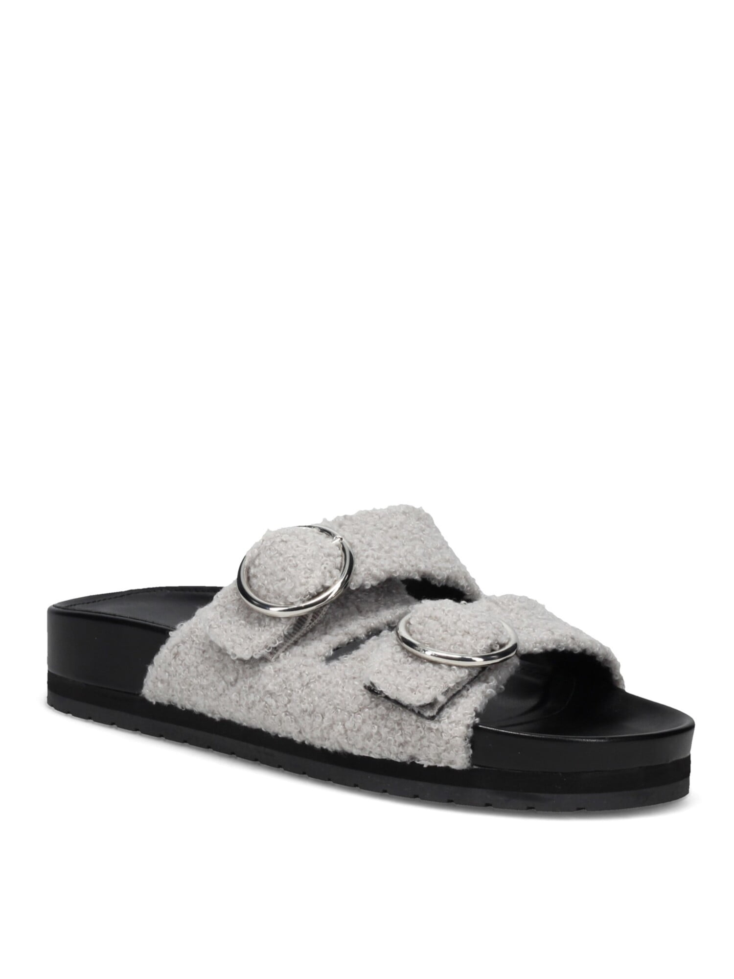 MARC FISHER Womens Gray Double Strap Buckle Accent Keena Round Toe Slip ...