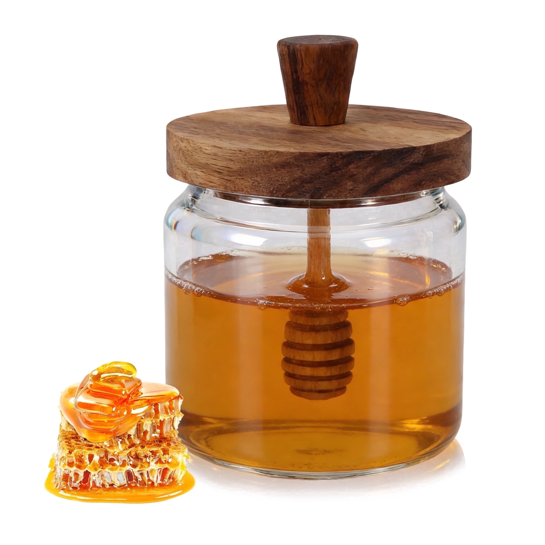 MARCHROSE Glass Honey Jar with Dipper Stick and Wood Lid, 17oz Honey ...