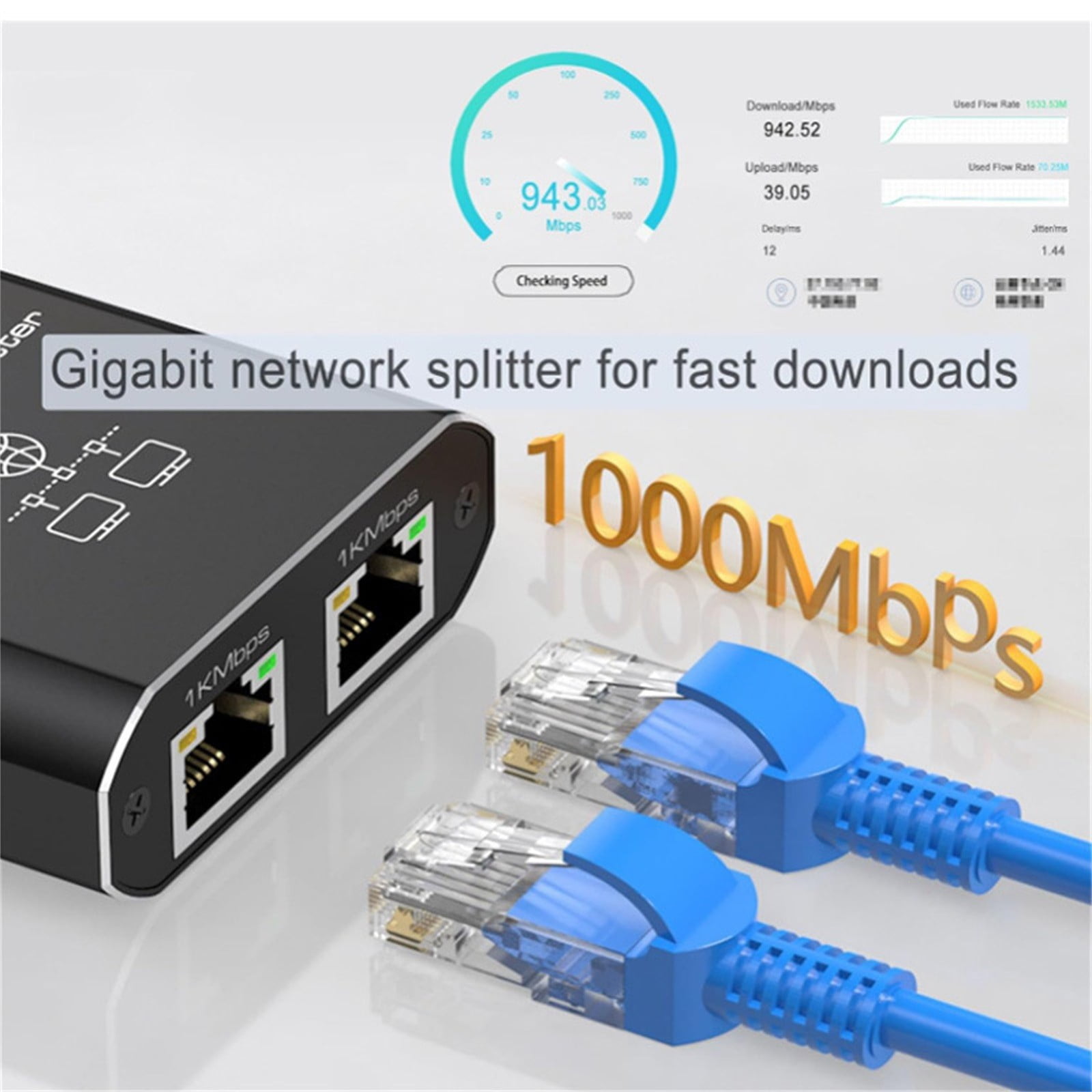 MARCUVMK Etherne T Gigabit Network Splitter RJ45 1 to 2 1000/100Mbps ...
