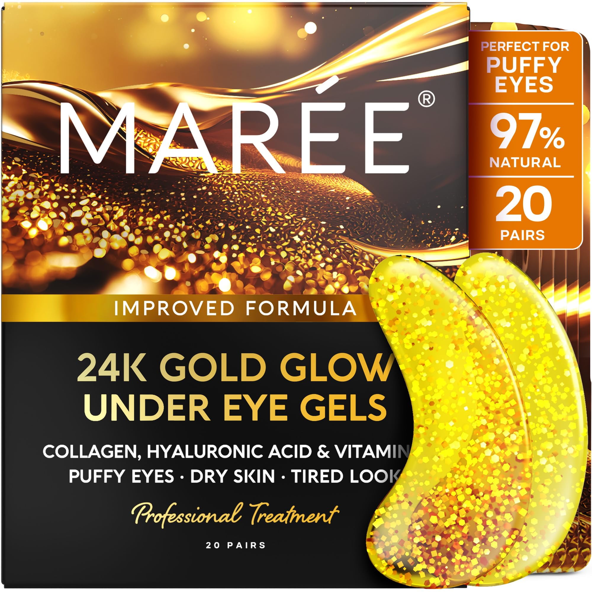 MAREE 24k Gold Under Eye Gels for Dark and Puffiness - Collagen & Hyaluronic Acid Skincare Gel ...