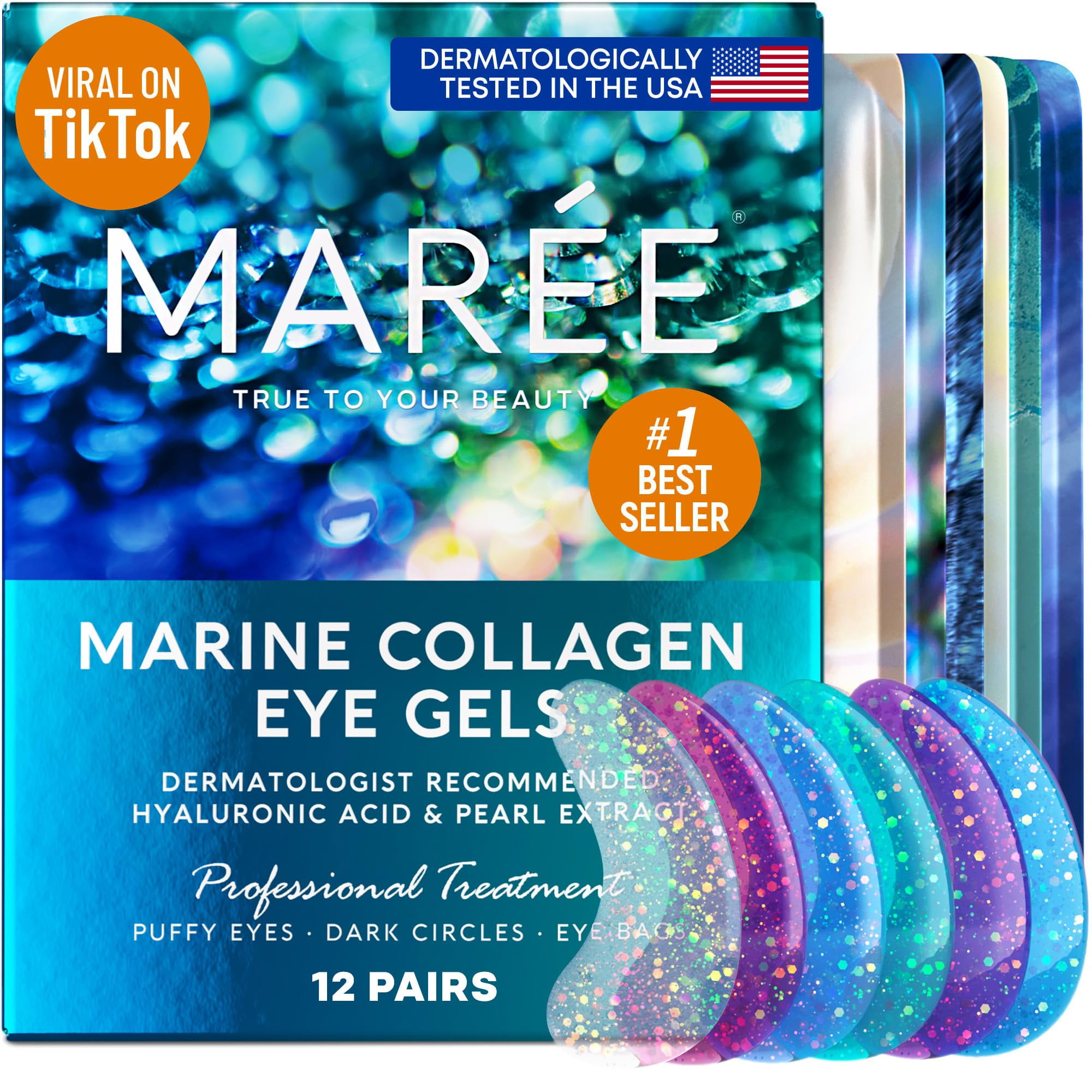 MAREE Eye Gels - Under Eye Gels for Puffy Eyes and Dark Circles with Natural Marine Collagen ...