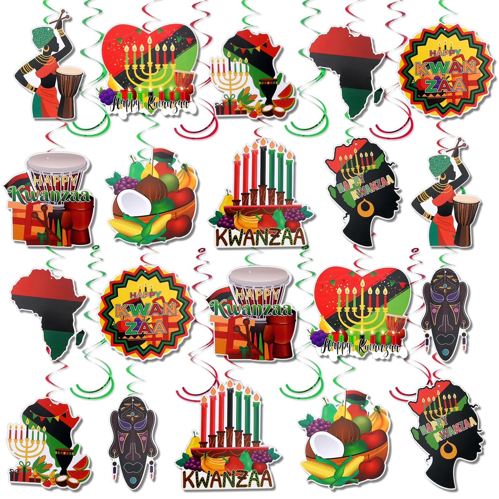 MARFOREVER 48 Pcs Kwanzaa Decorations, Kwanzaa Hanging Swirls African ...