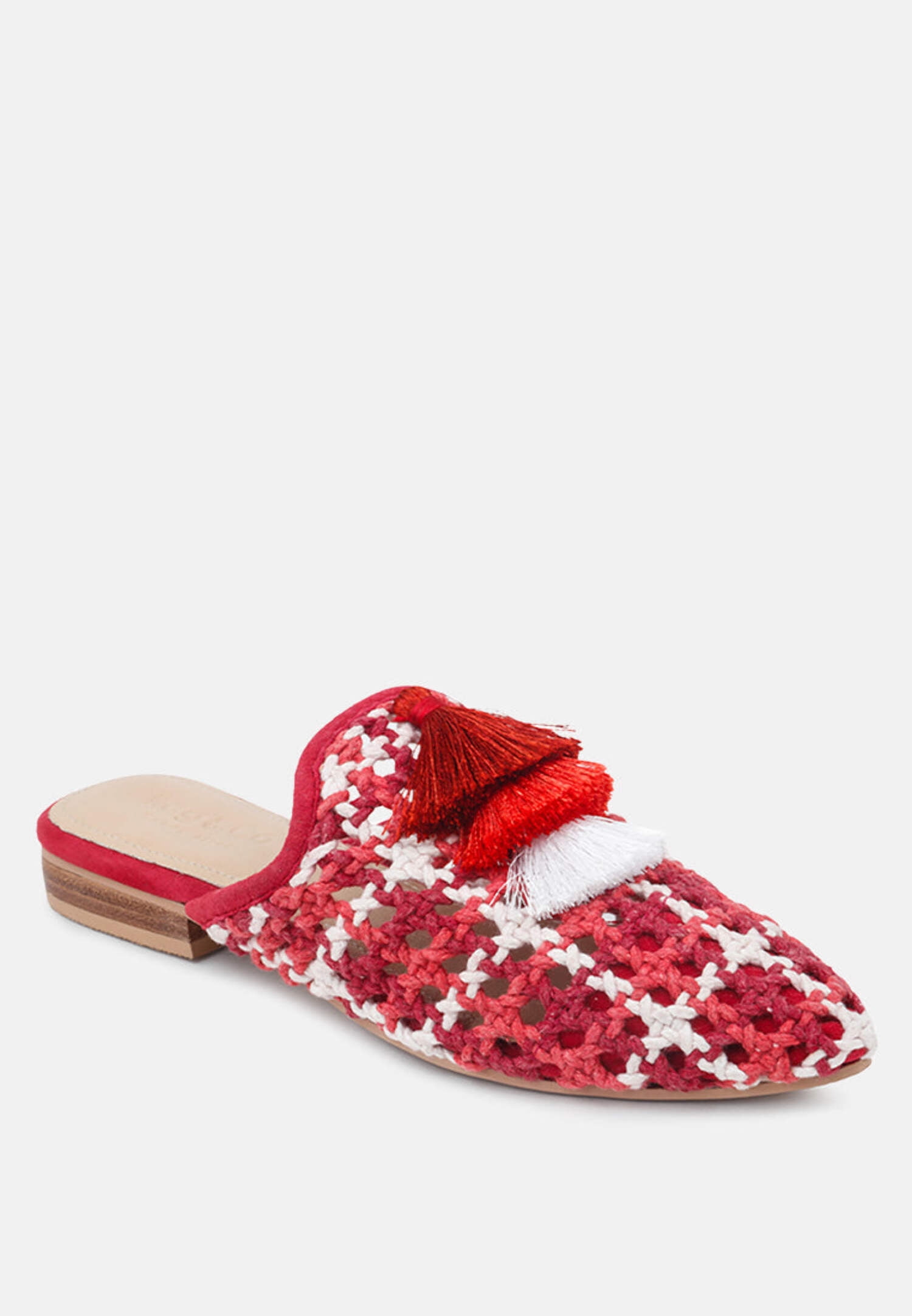 MARIANA Red Woven Flat Mules With Tassels - Walmart.com
