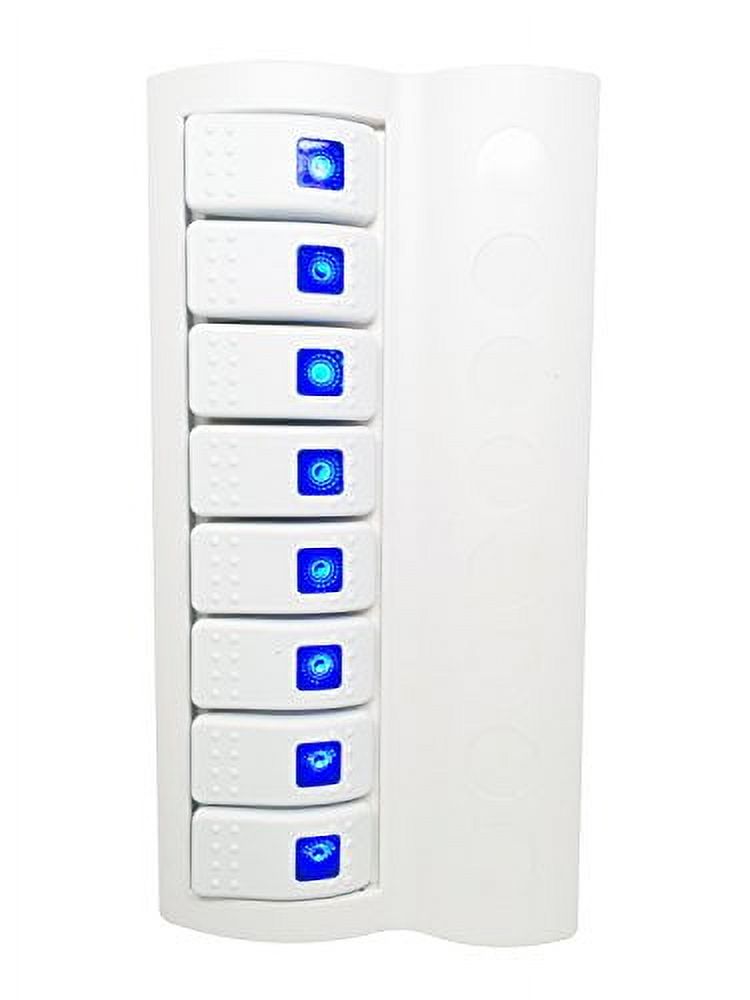 MARINE BOAT WHITE SWITCH PANEL 8 GANG BLUE LED INDICATOR ROCKER CIRCUIT ...