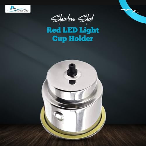 MARINE CITY Red LED Light Cup Holder with Drain, Stainless Steel ...