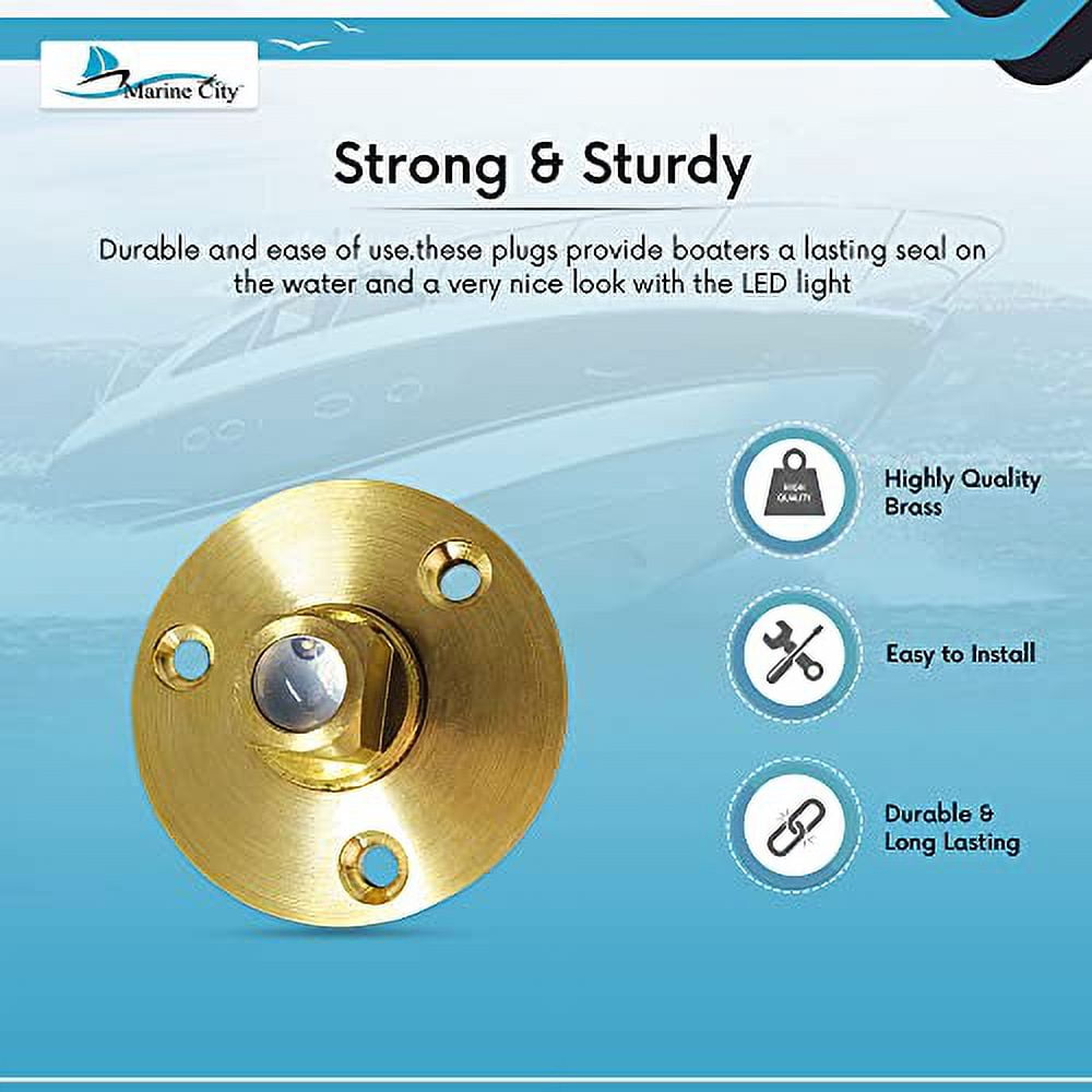 MARINE CITY Under Water White LED Light Waterproof Brass Drain Plug ...