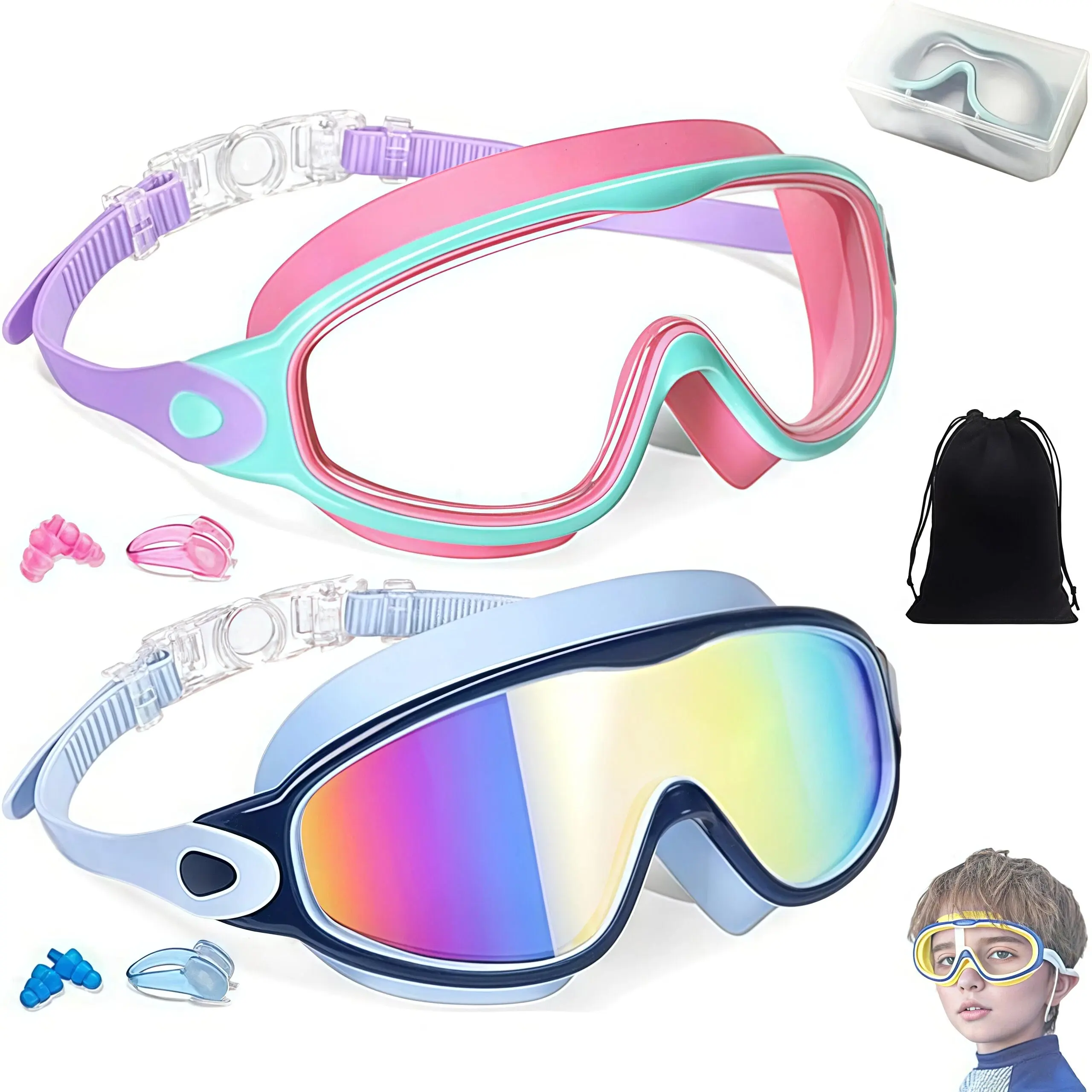 MARISUN 2 Pack Kids Swim Goggles for 3-15 UV Protection Anti-Fog High ...