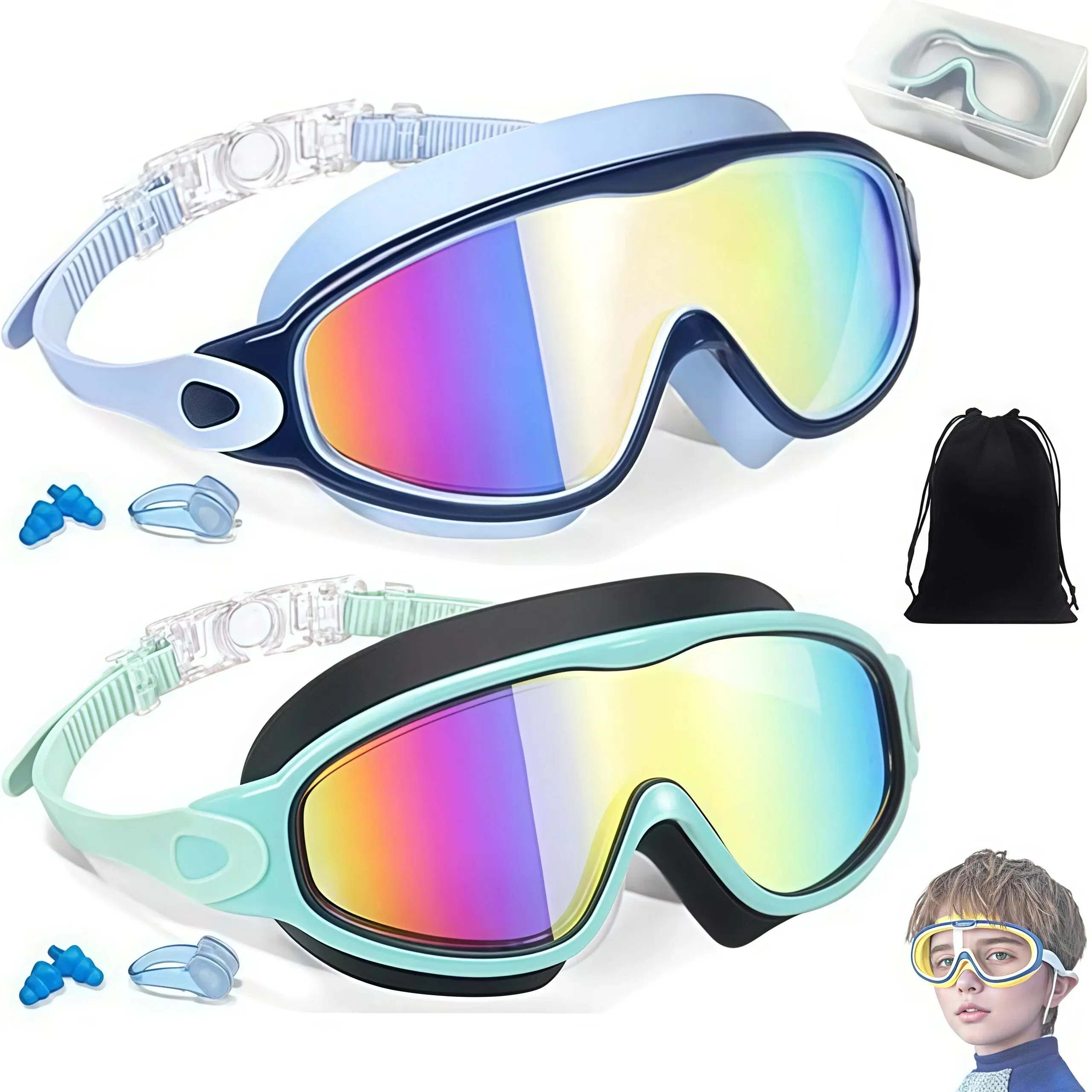 MARISUN 2 Pack Kids Swim Goggles for 3-15 UV Protection Anti-Fog High ...