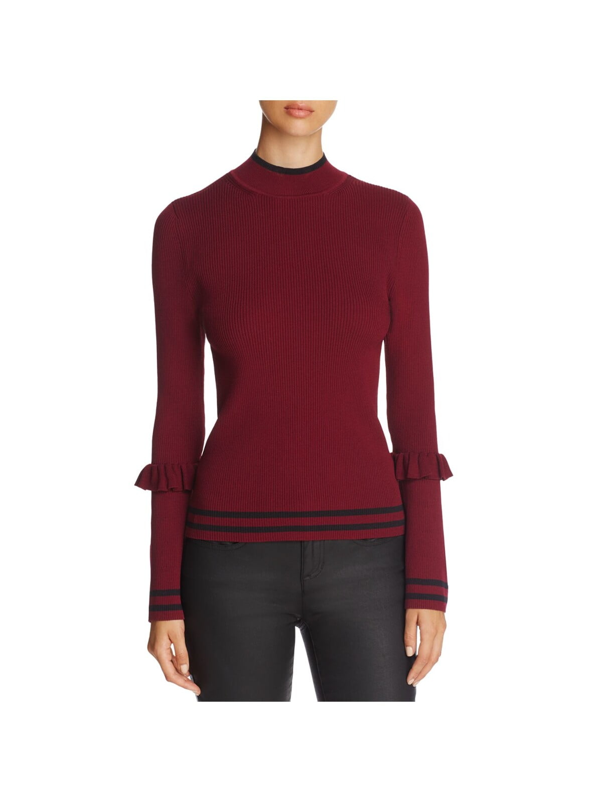 MARLED REUNITED CLOTHING Womens Burgundy Ribbed Fitted Ruffle Trim Long ...