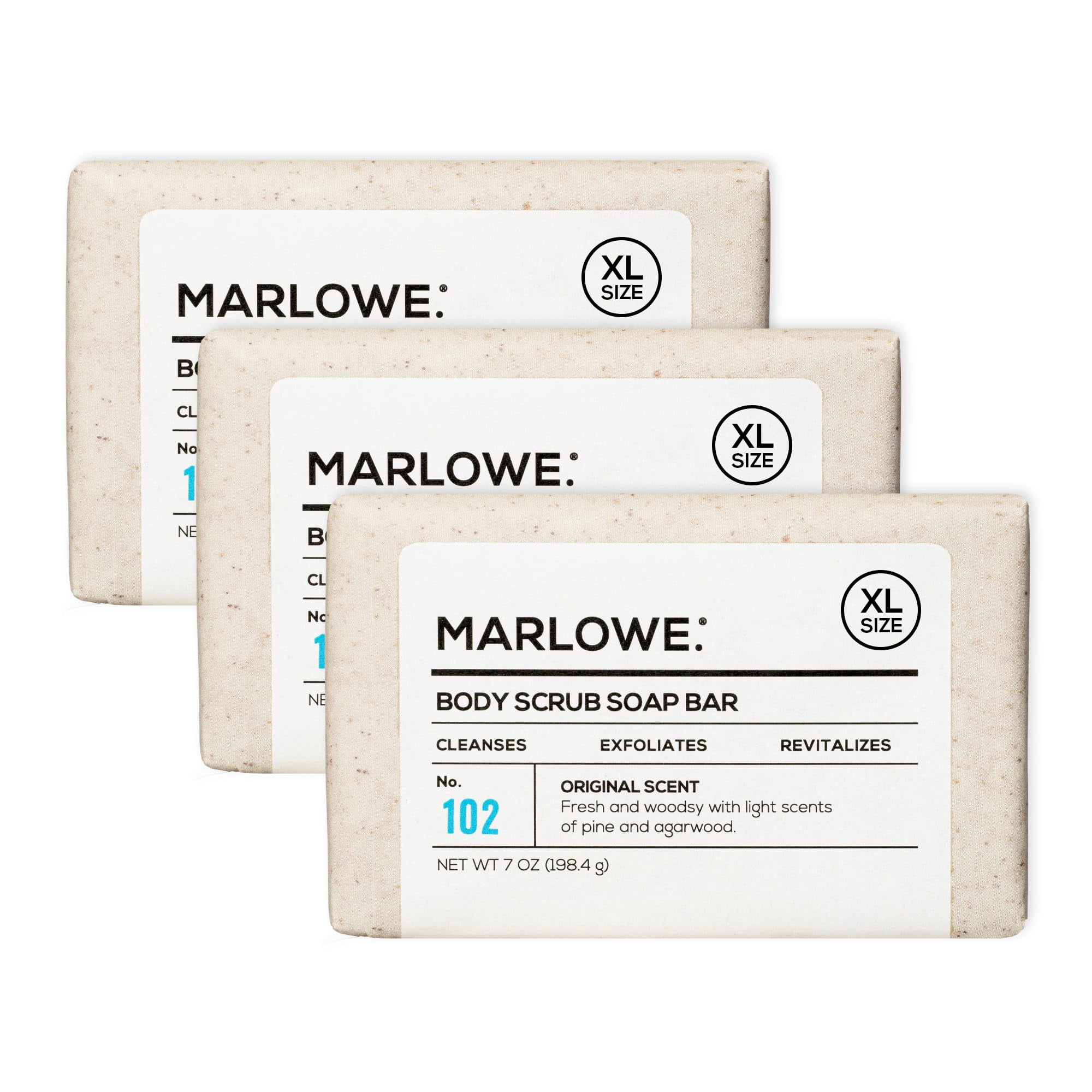 MARLOWE. No. 102 Body SBF3 Scrub Soap 7 oz (3 Bars), Exfoliating Soap ...