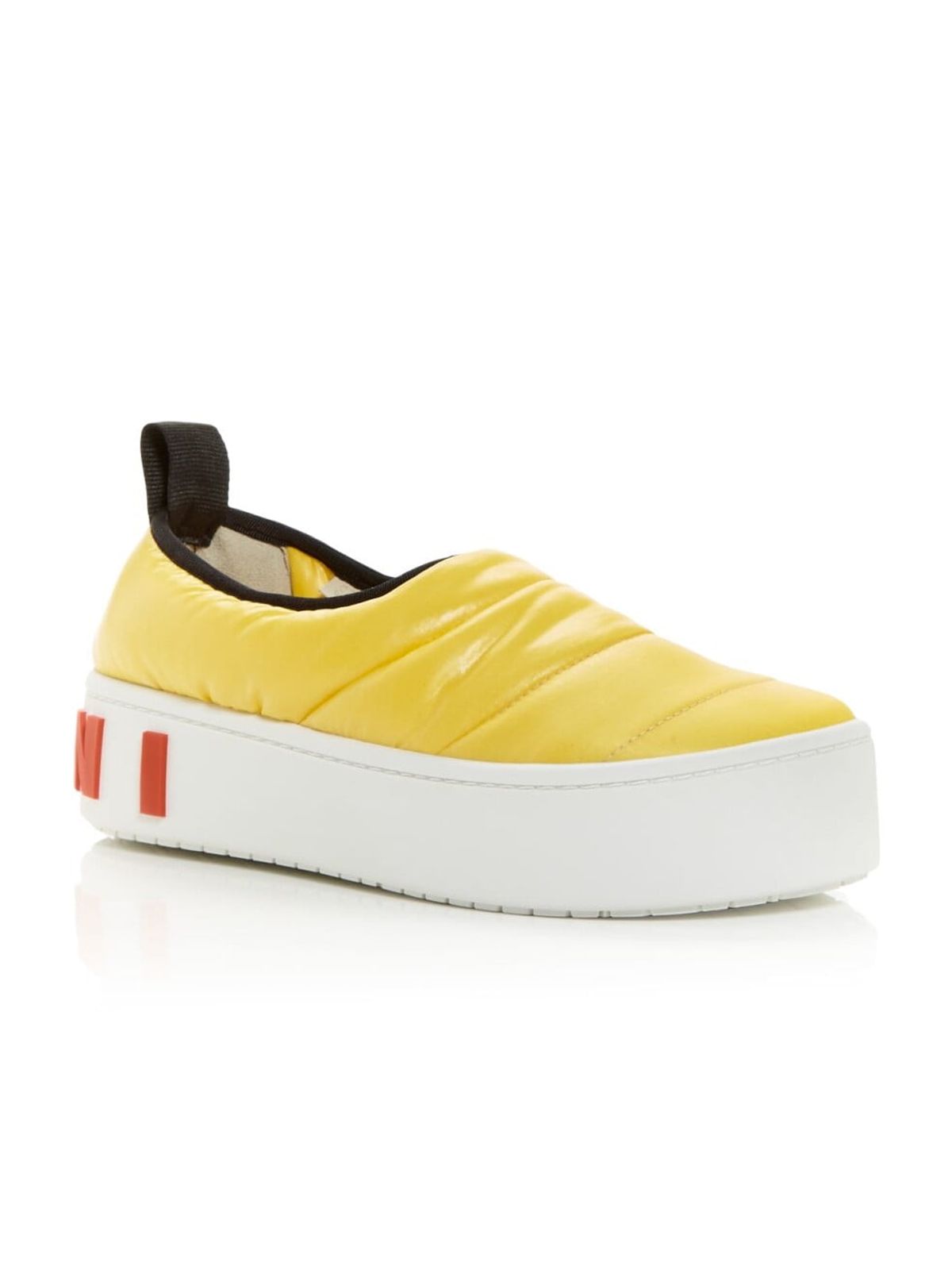 MARNI Womens Yellow Nylon Puffer Heel Pull Tab Logo Cushioned Paw Round ...