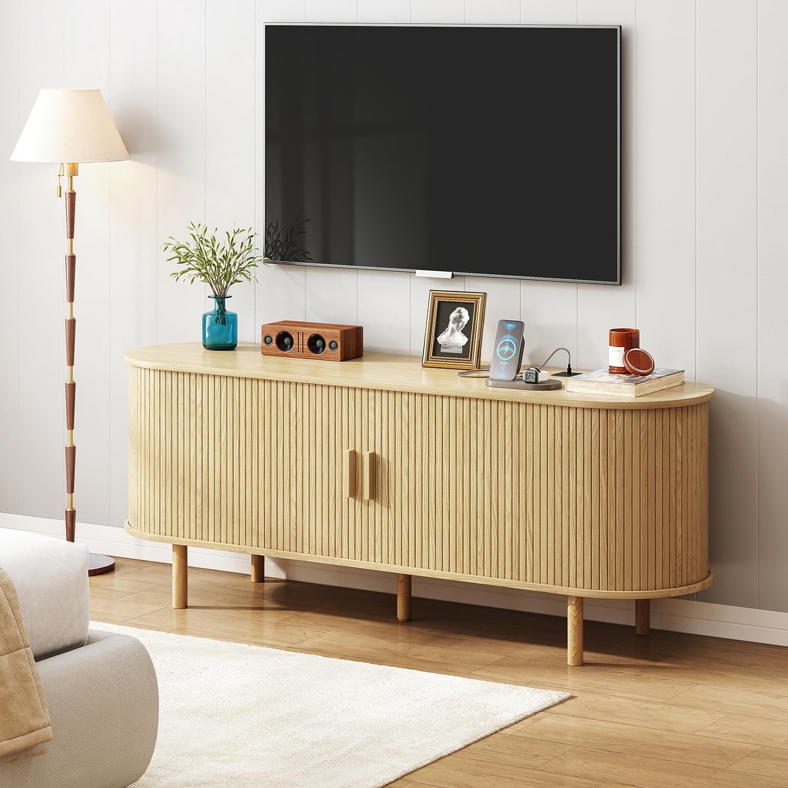 MARNUR 55" TV Stand for 60" TV, Wood Entertainment Center with Storage ...