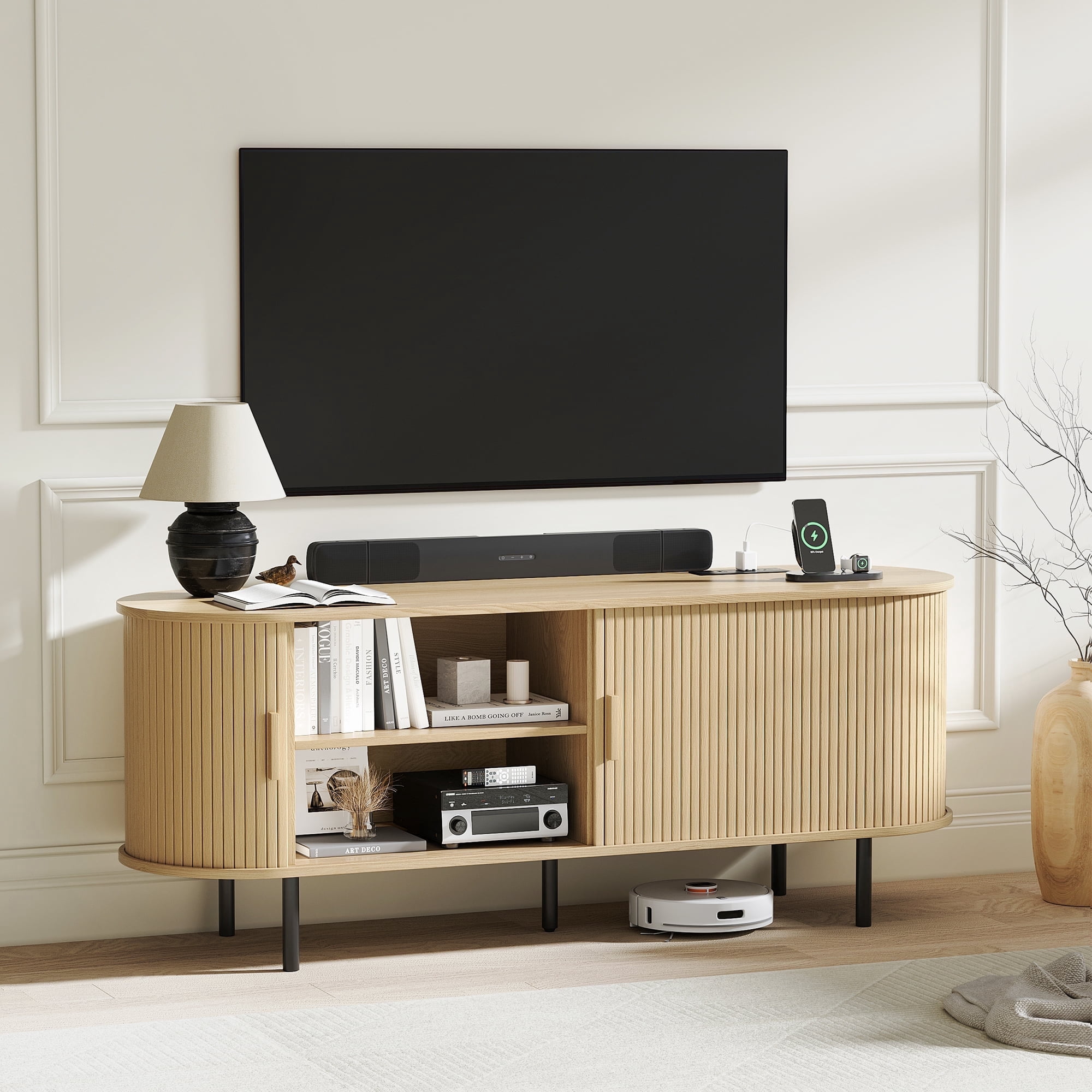 MARNUR 55" TV Stand for 60" TV, Wood Entertainment Center with Storage ...