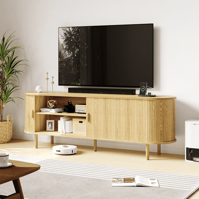 MARNUR 63" TV Stand for 70" TV, Wood Entertainment Center with Storage ...