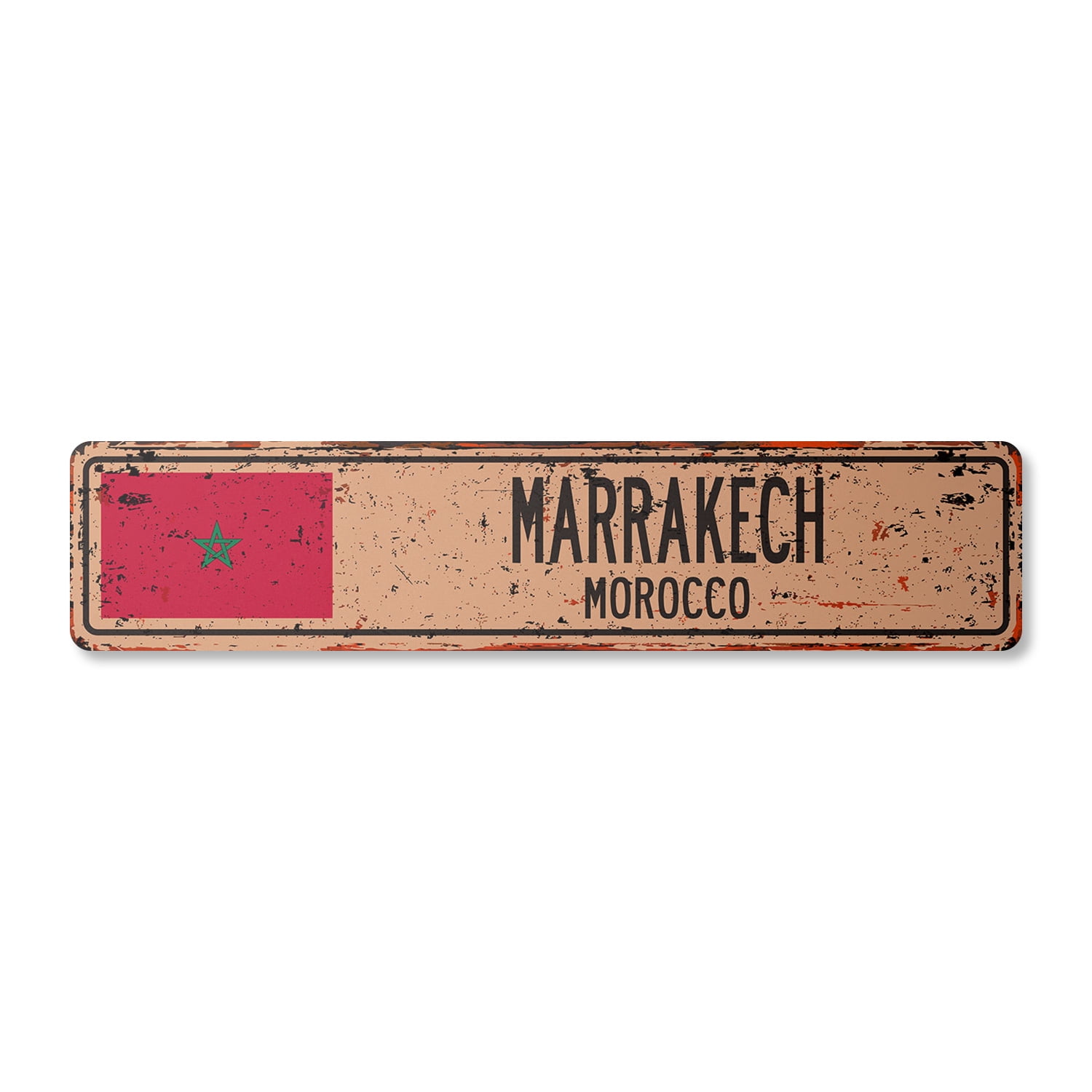 MARRAKECH MOROCCO Vintage Aluminum Street Sign Moroccan flag city ...