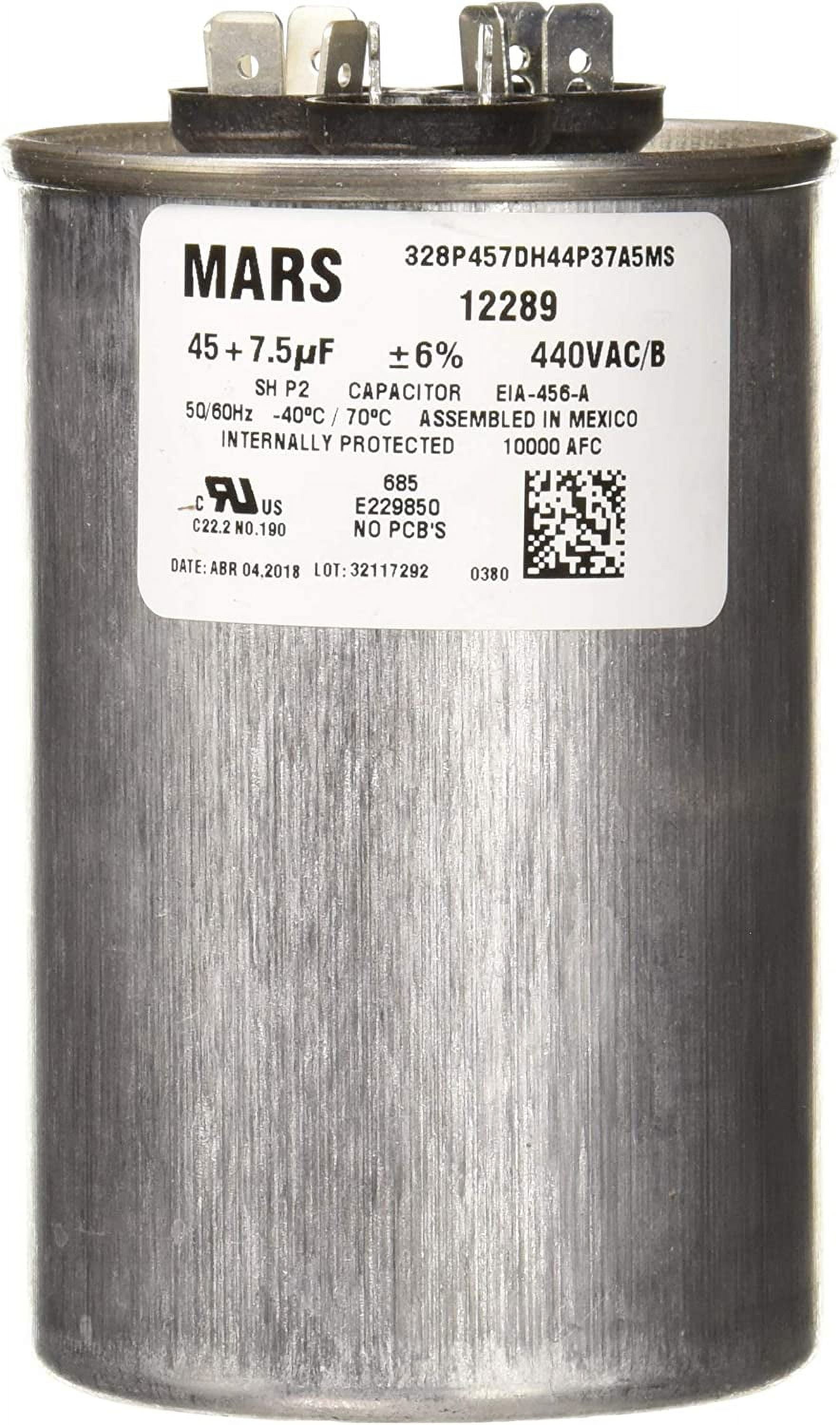 MARS 12289 Electric Motor Round Run Capacitor (45/7.5 MFD - 440 V ...