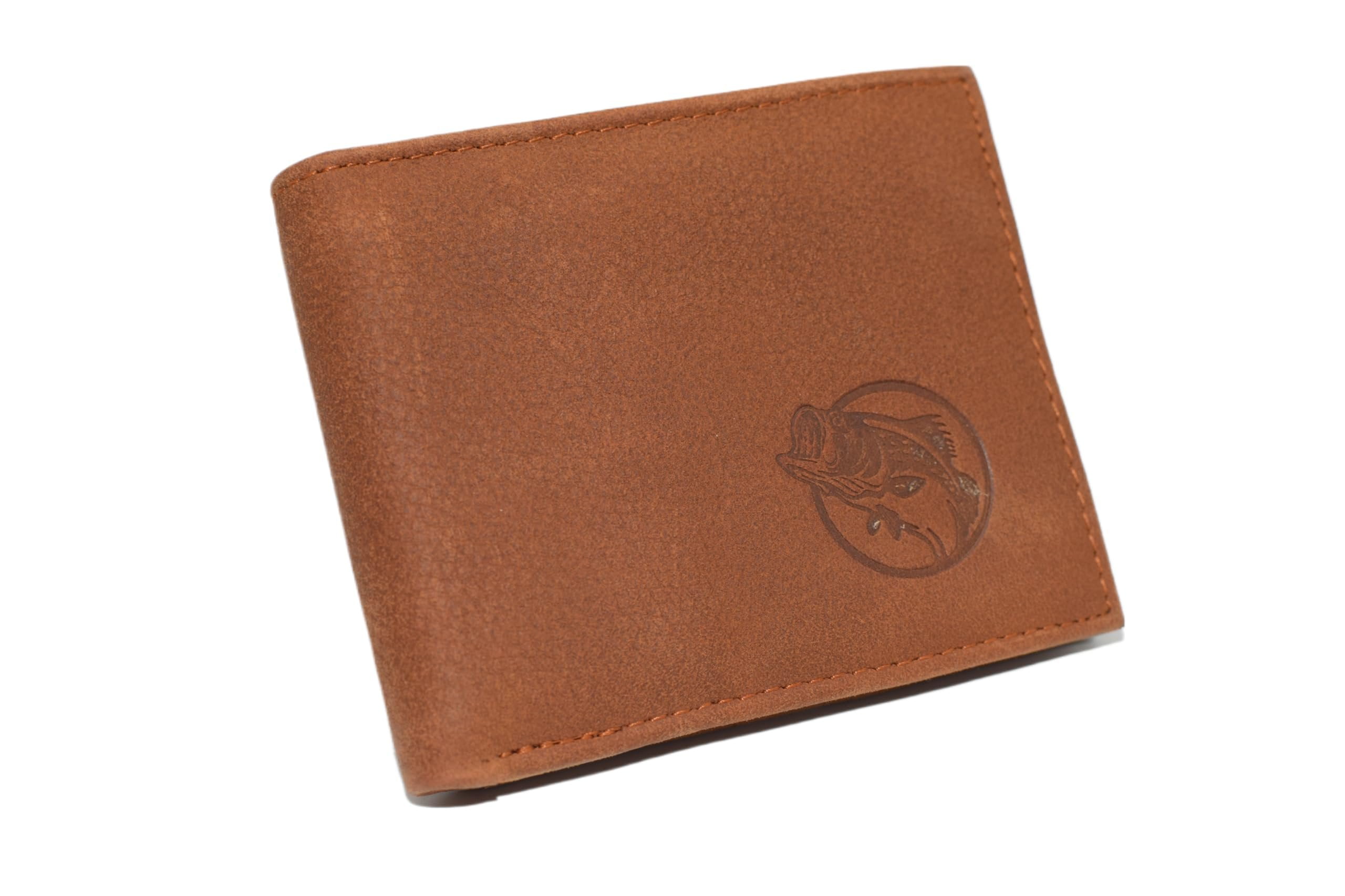 MARSHAL Genuine Leather RFID Blocking Bass Fish Wallet for Men Bifold ...