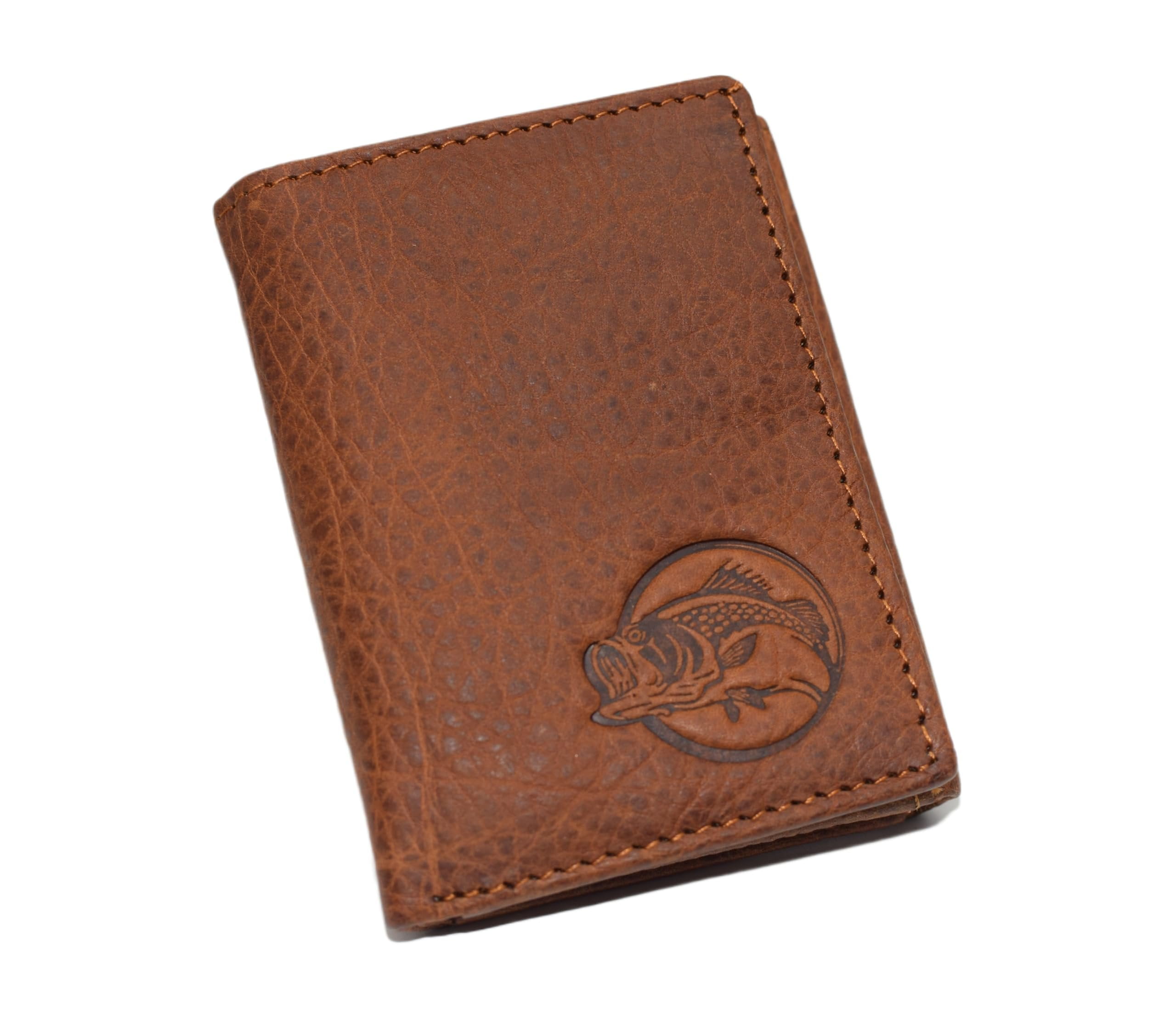 MARSHAL Genuine Leather RFID Blocking Bass Fish Wallet for Men Bifold & Trifold Fishing Wallets ...