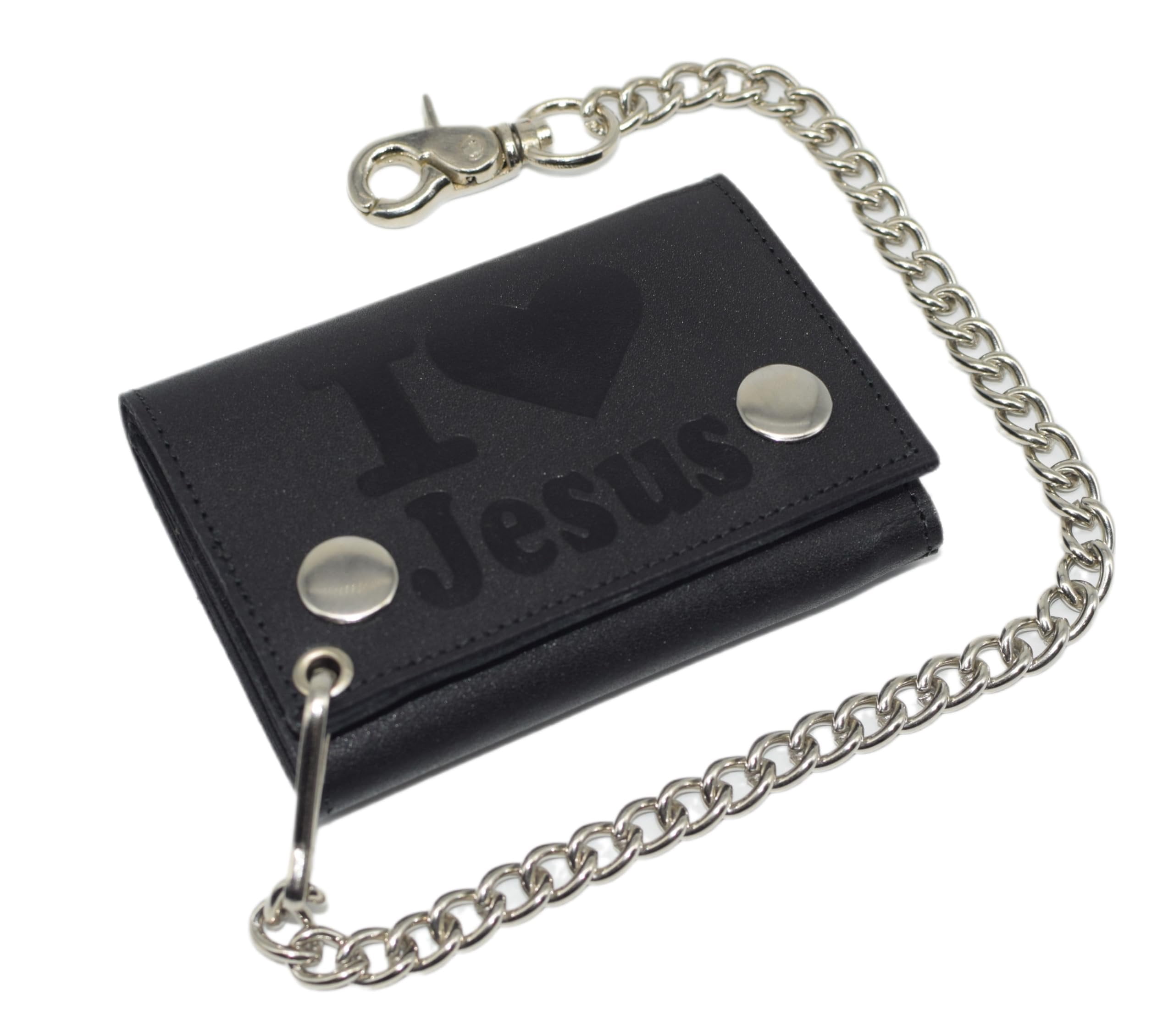 MARSHAL I Love Jesus RFID Protected Trifold Biker Men's Genuine Leather ...