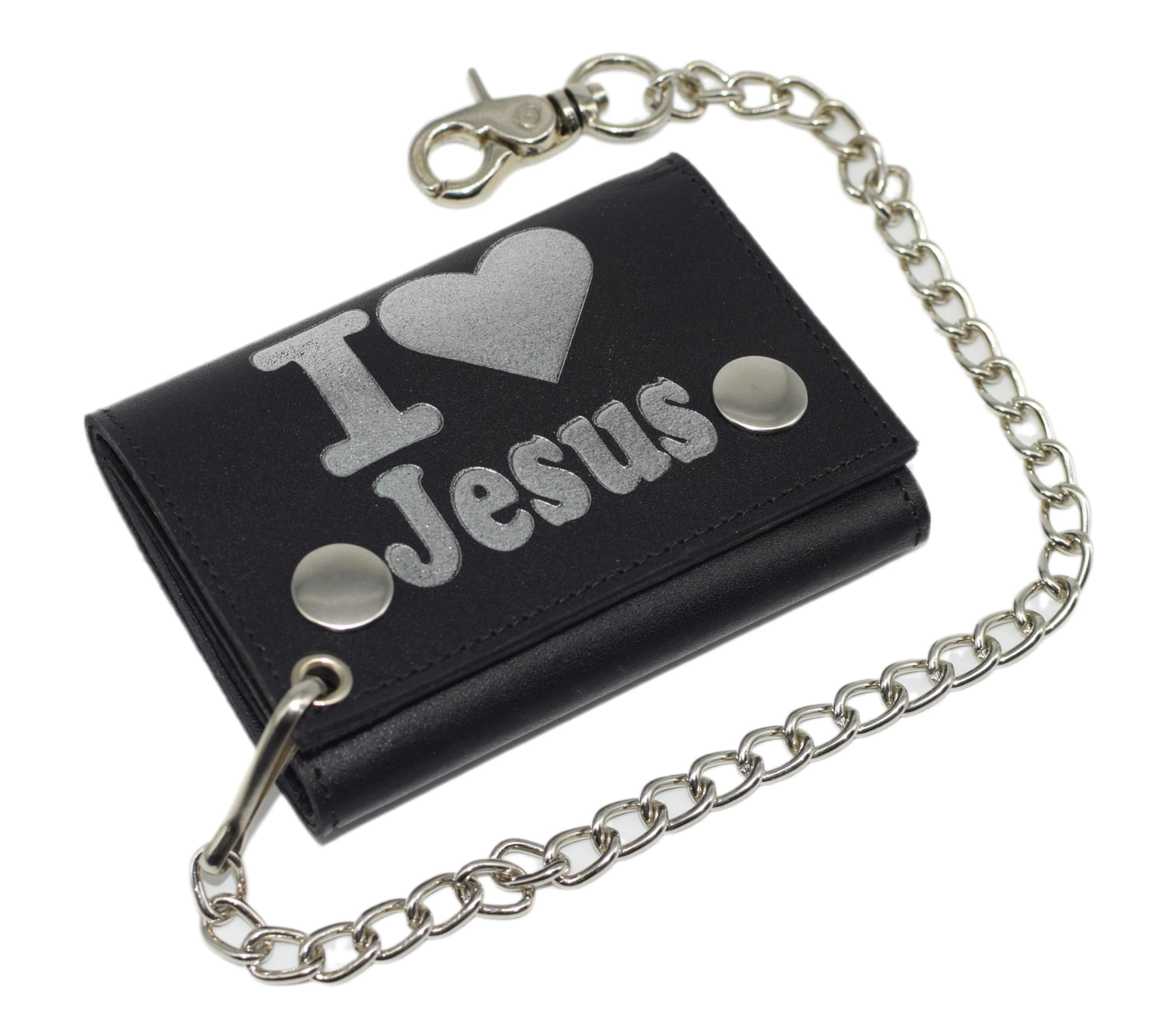 MARSHAL I Love Jesus RFID Protected Trifold Biker Men's Genuine Leather ...